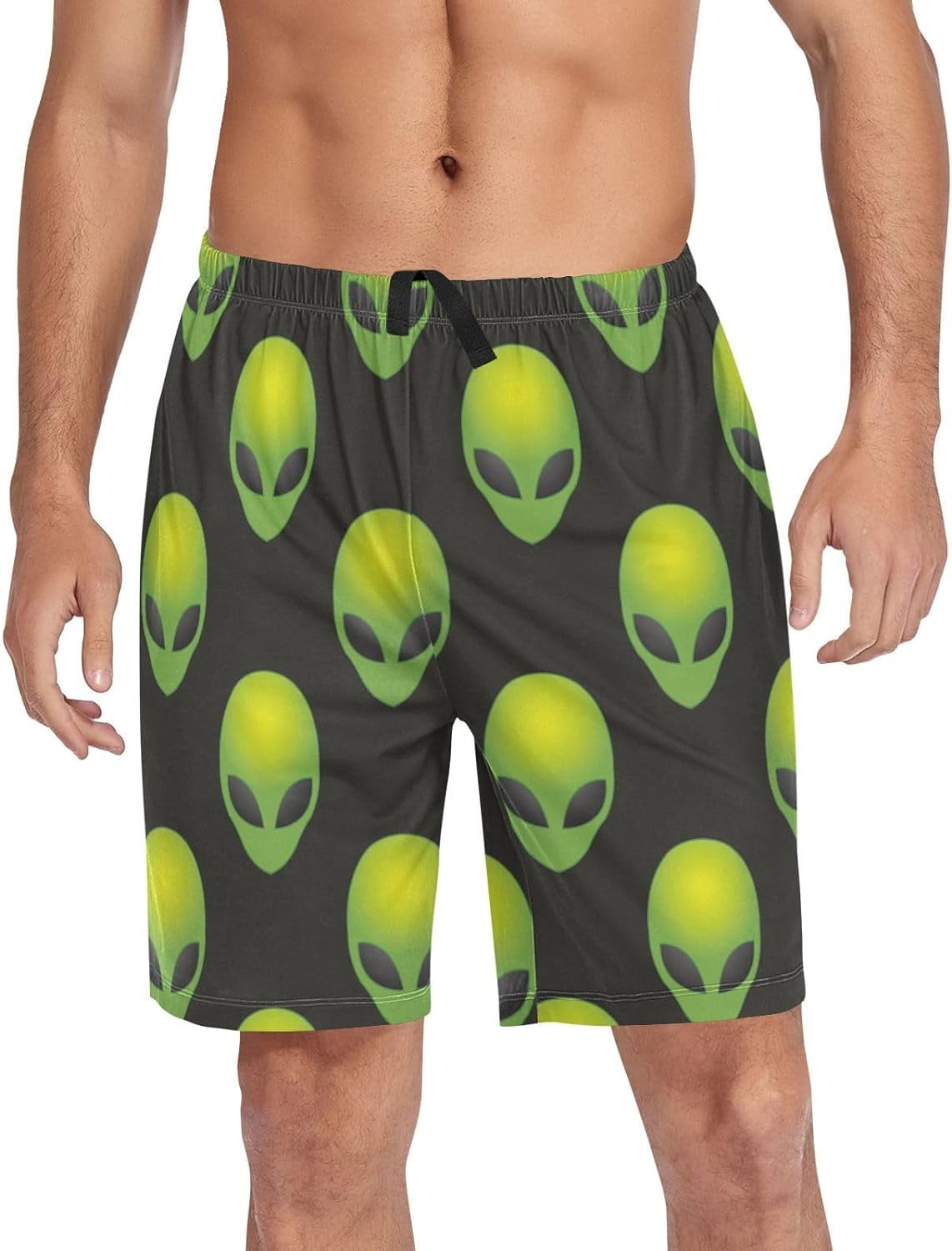 GZHJMY Men's Sleep Short – Cute Green Alien, Pajama Pants with Side ...