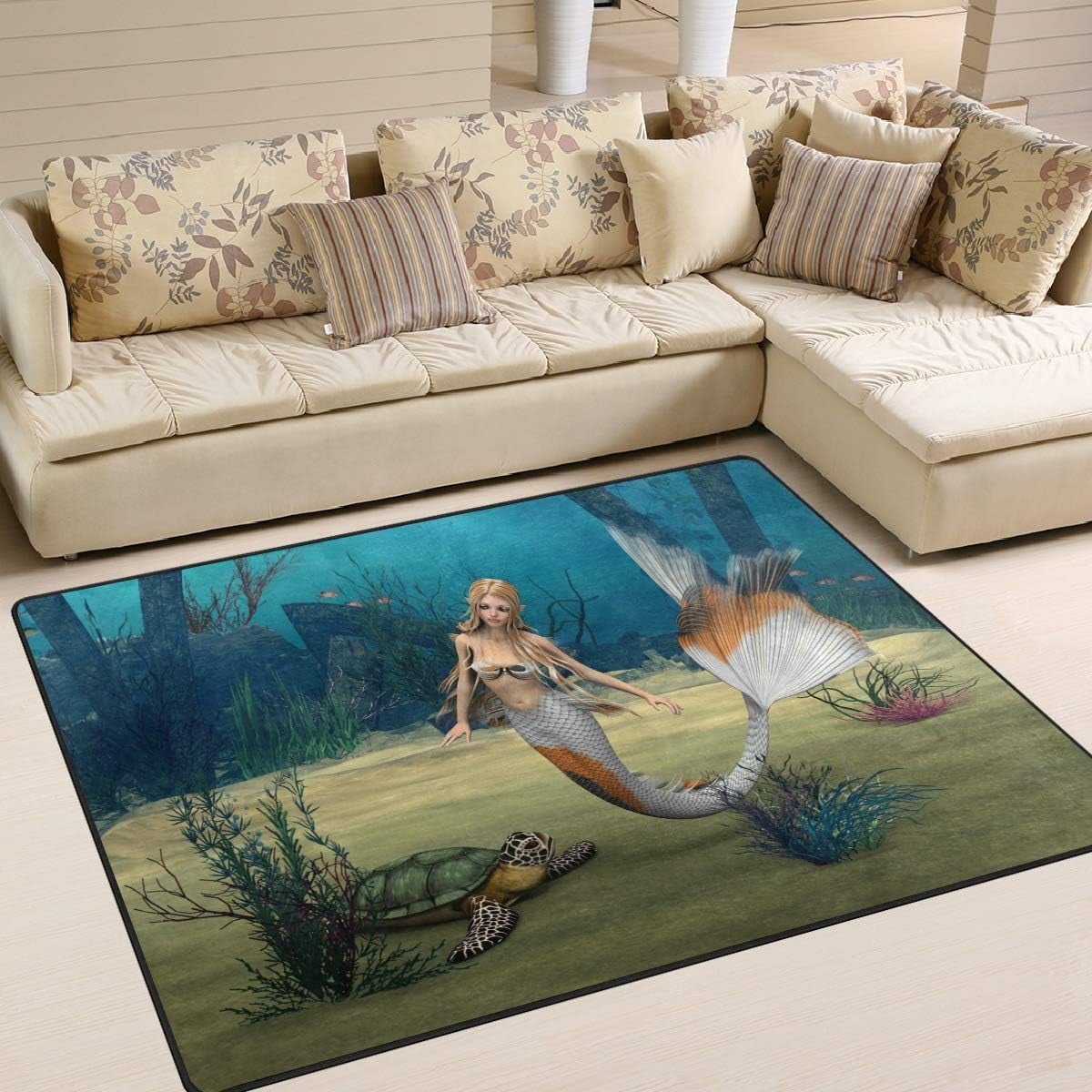 GZHJMY Mermaid Non Slip Area Rug for Living Dinning Room Bedroom ...