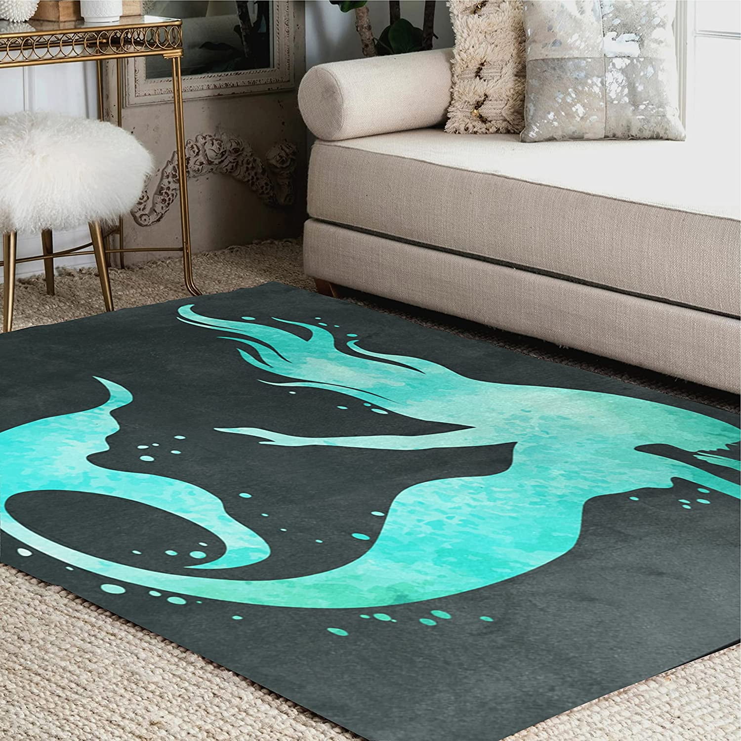 GZHJMY Mermaid Silhouette Watercolor Area Rug Living Room Rugs - 5'3 ...