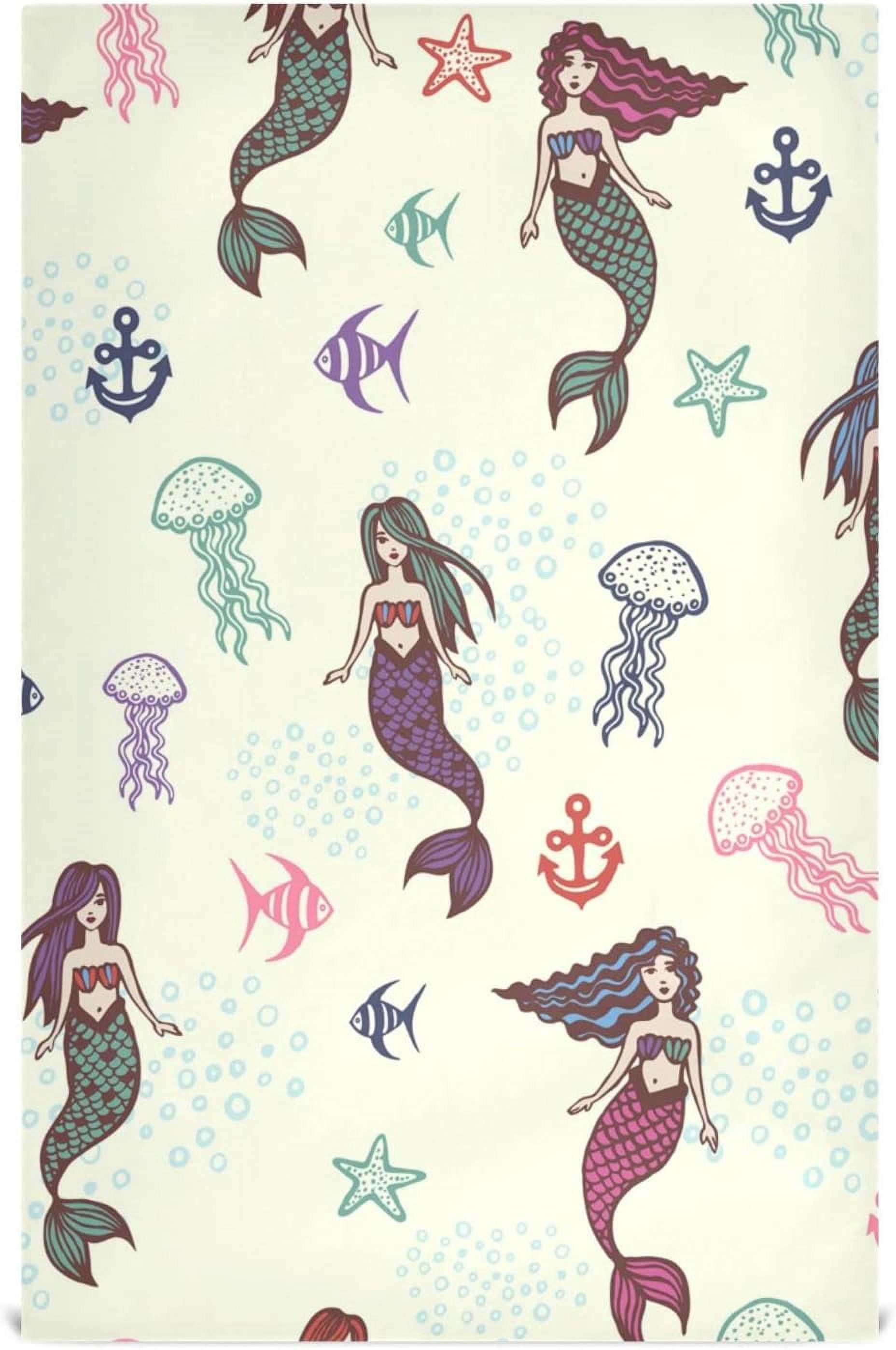 GZHJMY Mermaids Starsfish Jellyfish Kitchen Towels Set of 1 Dishcloths ...