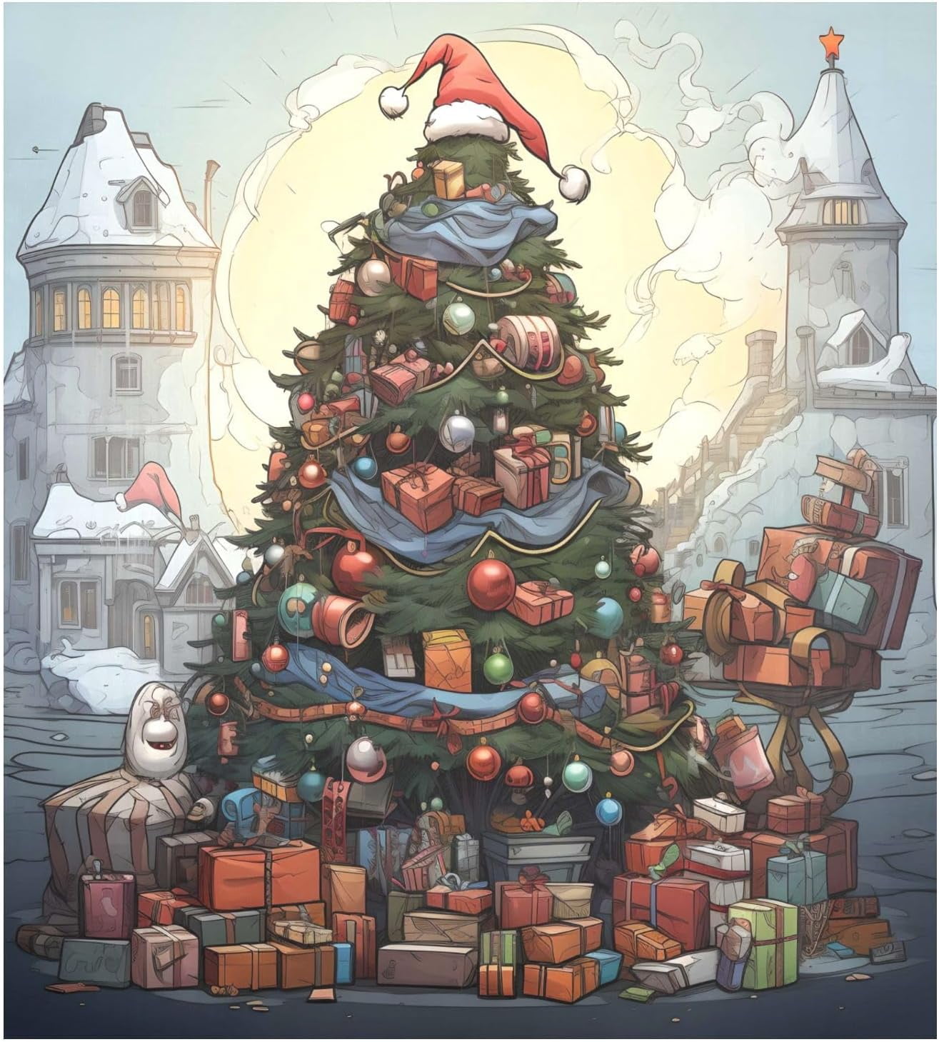 GZHJMY Merry Christmas Tree Castle Gift Dishwasher Magnet Cover ...