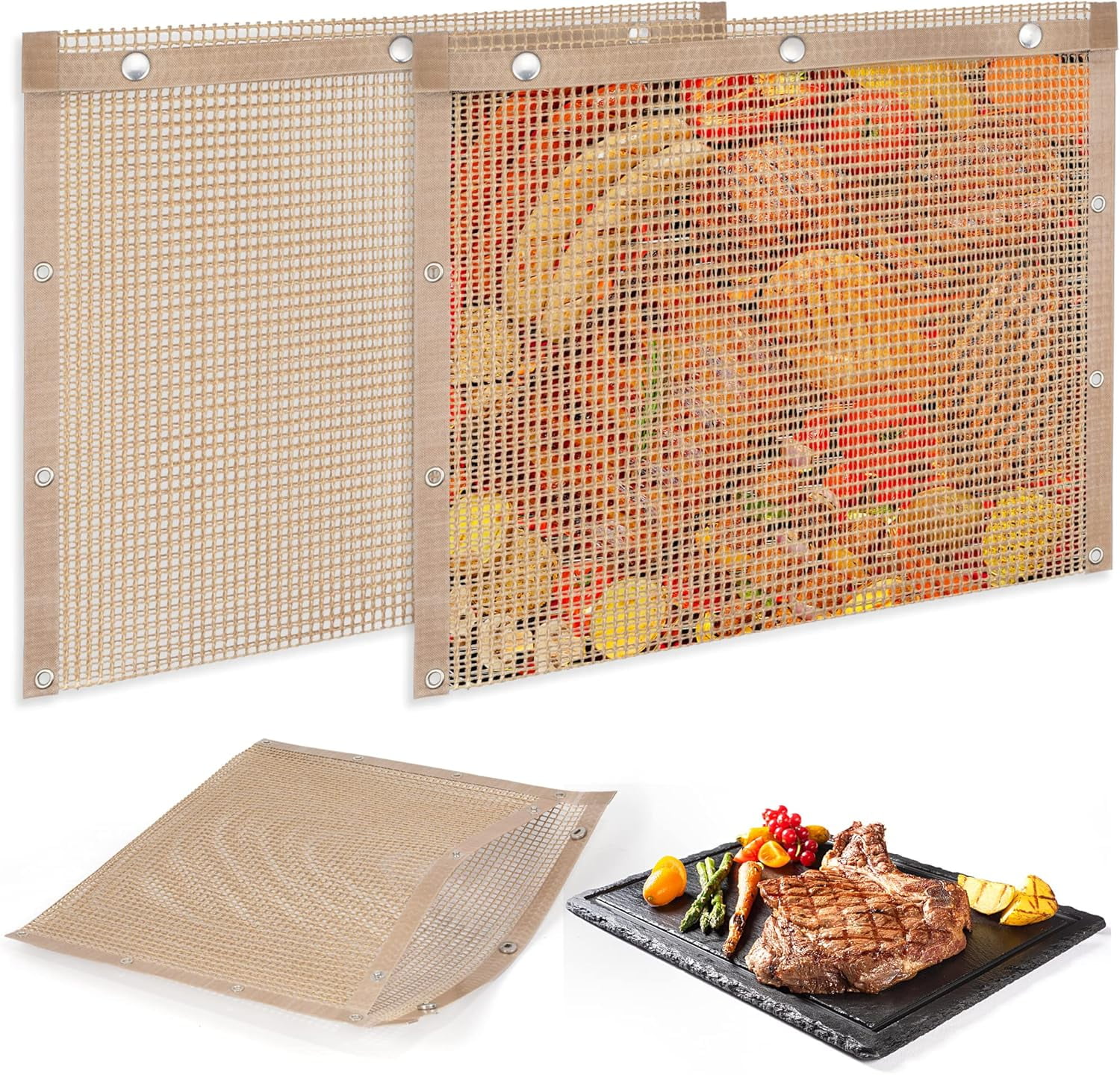 GZHJMY Mesh Grill Bags Set of 2, Gold - Heavy Duty, Non Stick, Easy to ...