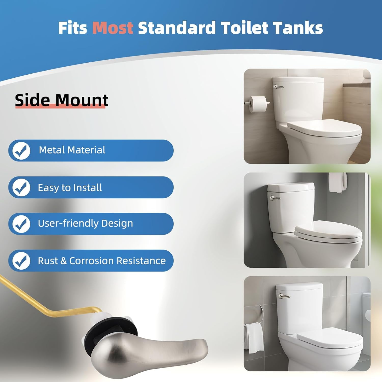 GZHJMY Metal Toilet Tank Flush Lever Replacement, Side Mount Handle Kit ...