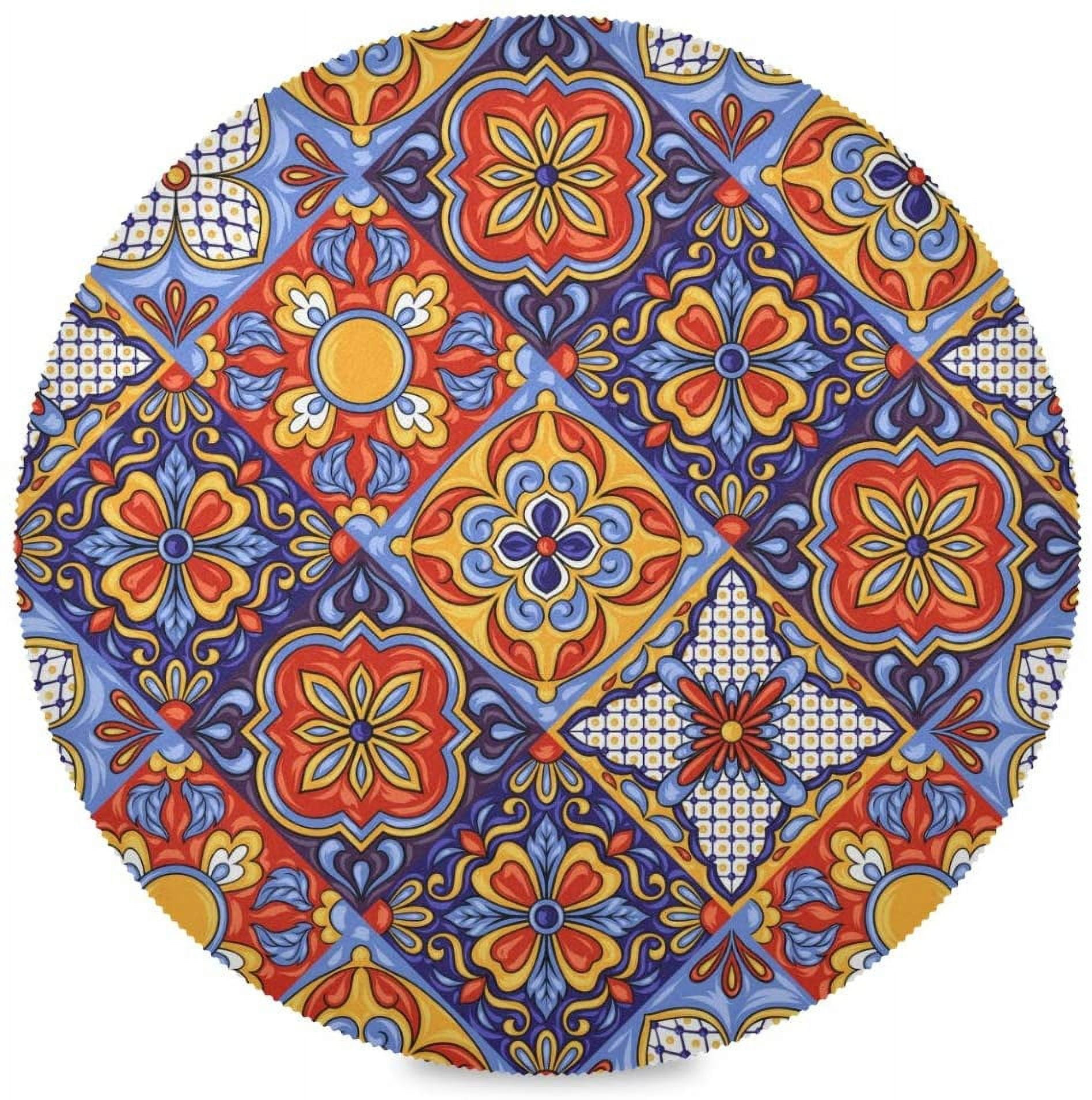 GZHJMY Mexican Ceramic Tile Pattern Round Placemats for Dining Table ...