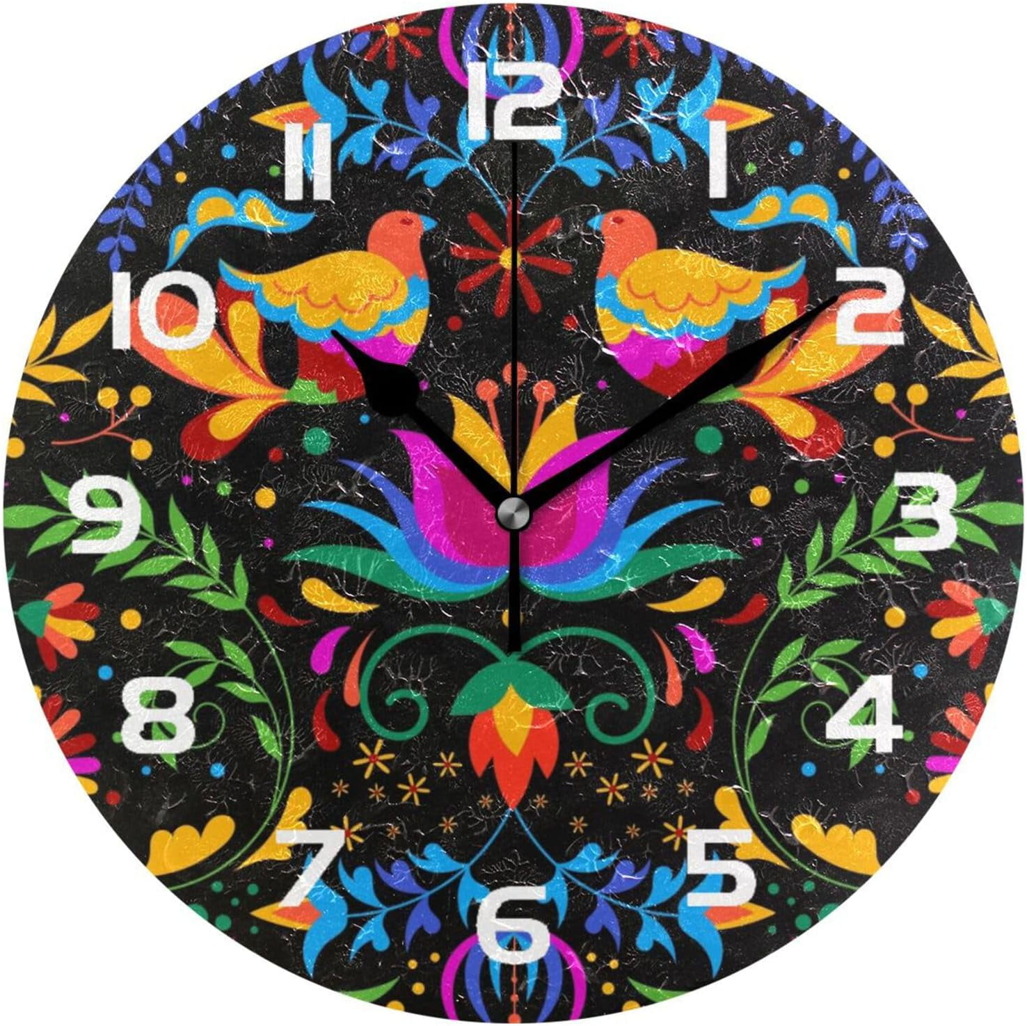 GZHJMY Mexican Flower Pattern Wall Clock, Silent Non Ticking 10 Inch ...
