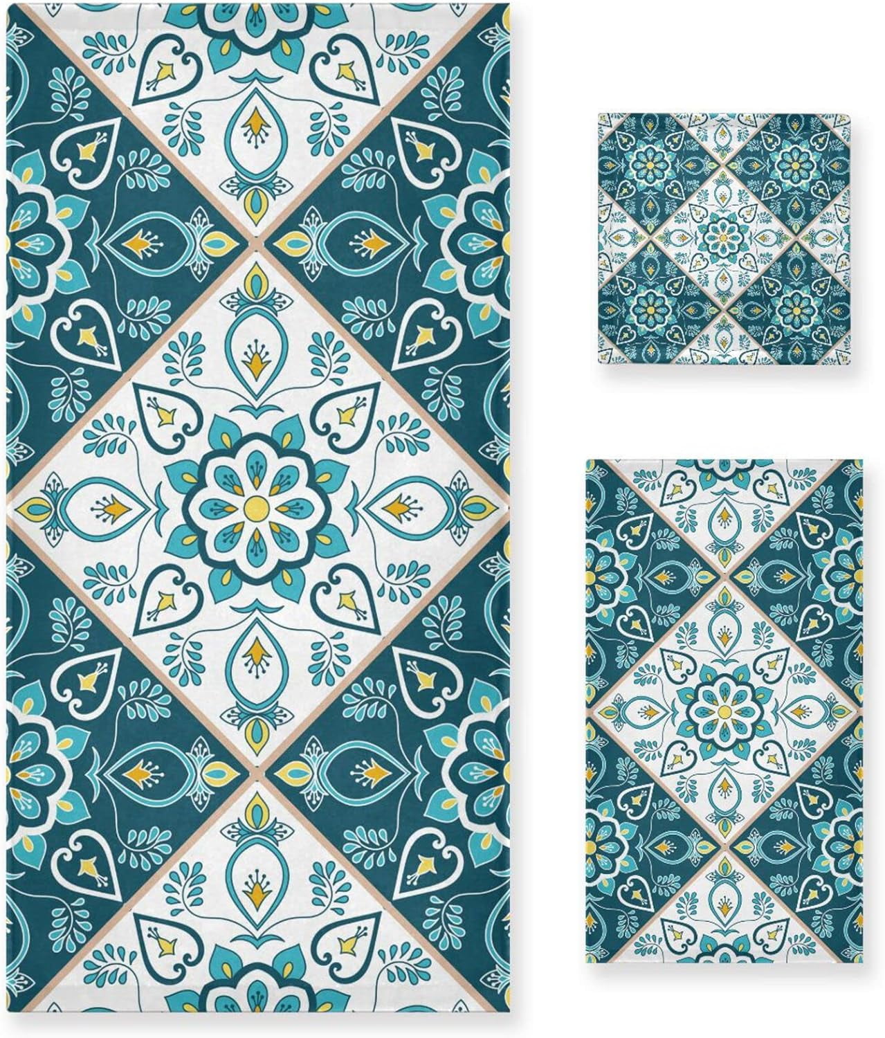 GZHJMY Mexican Talavera Bath Towel Set of 3, Absorbent Soft Bathroom ...