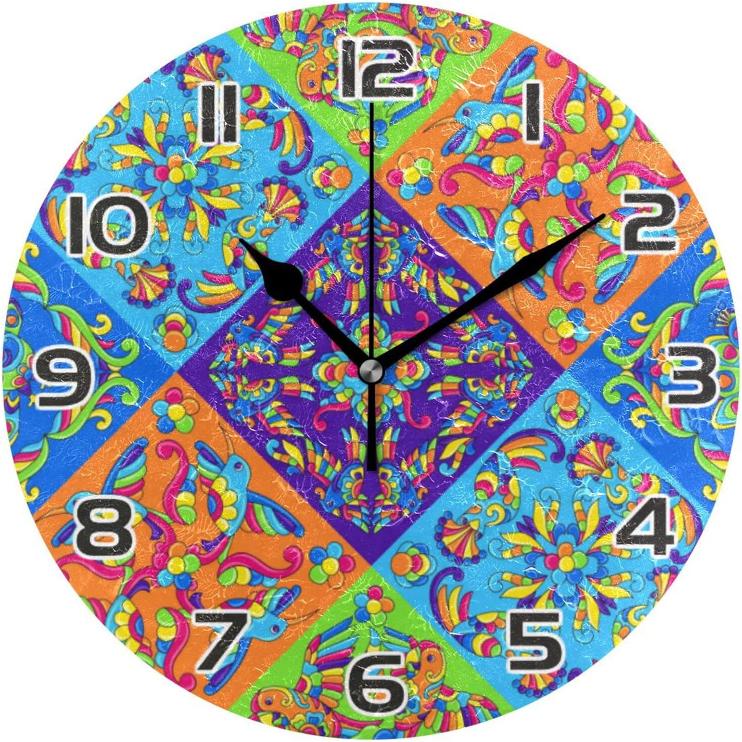 GZHJMY Mexican Talavera Ceramic Tile Pattern Clock Silent Round PVC ...