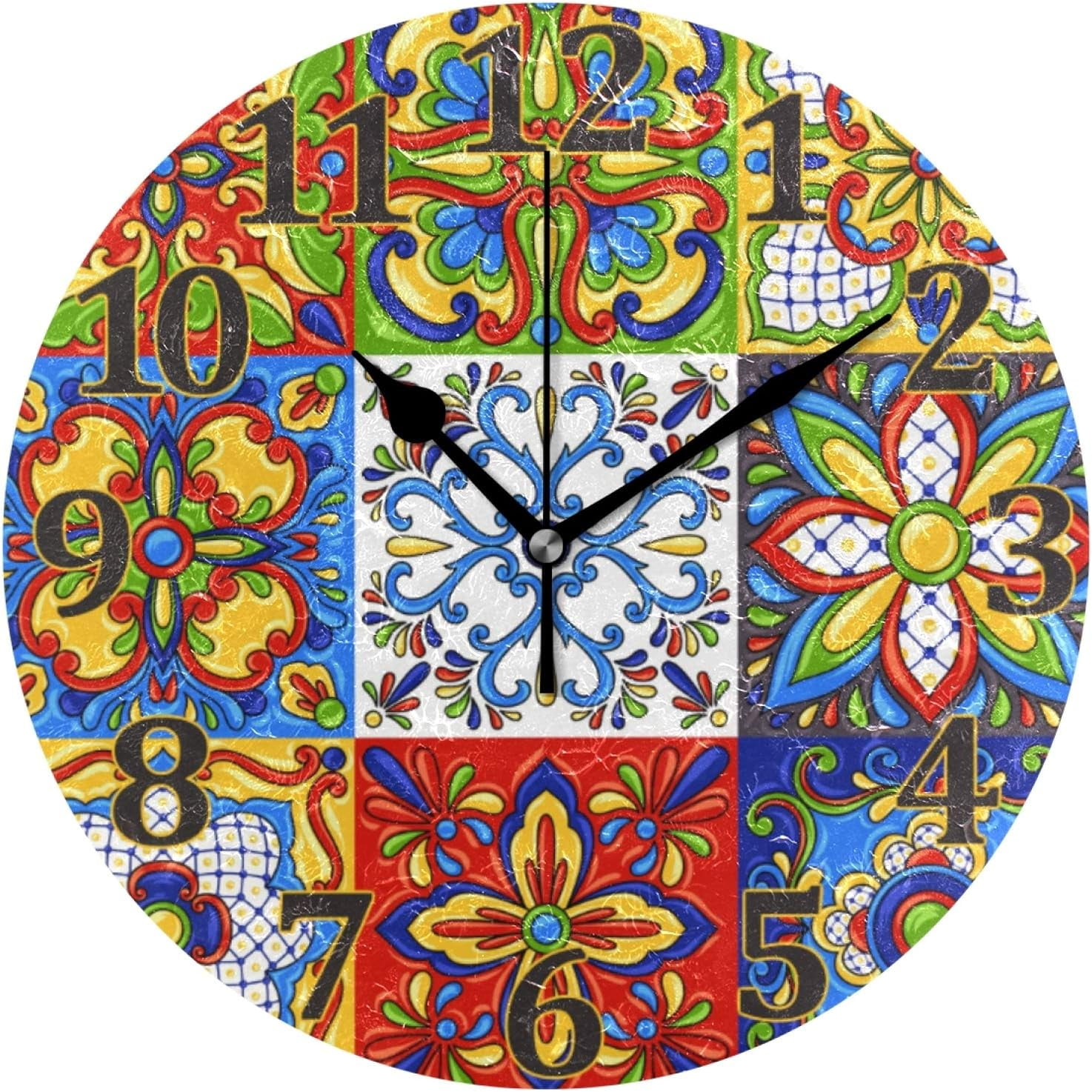 GZHJMY Mexican Talavera Ceramic Tile Round Wall Clock, Battery Operated ...