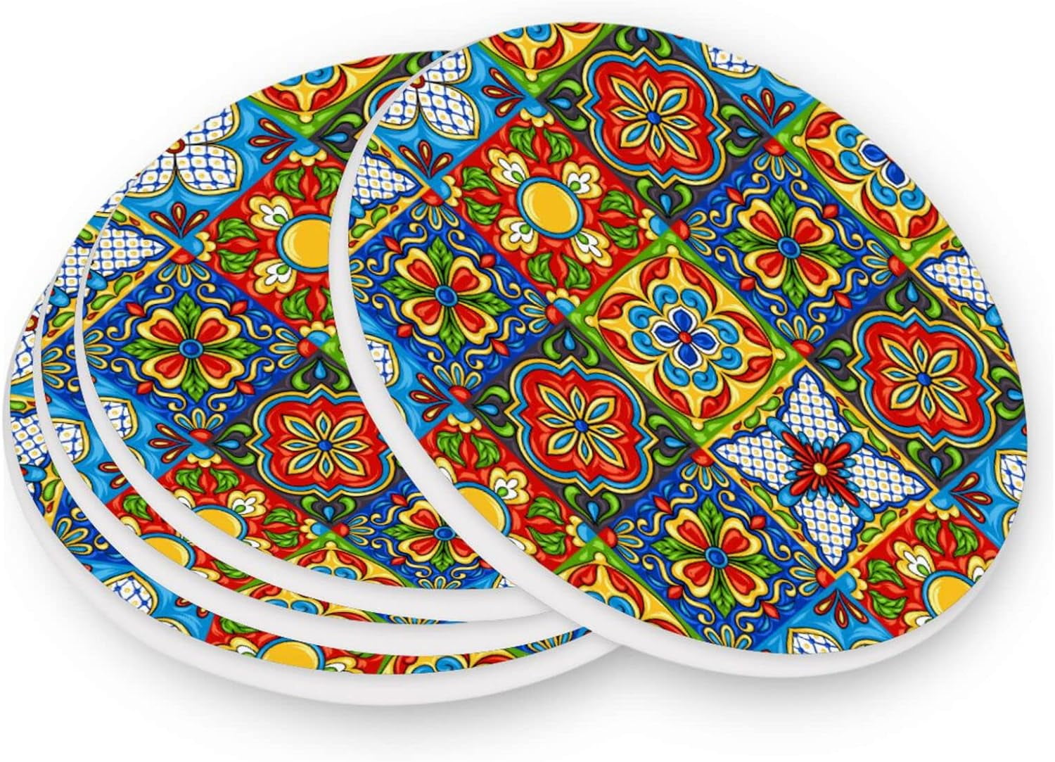 GZHJMY Mexican Talavera Tile Style Round Coasters for Drinks,Absorbent ...