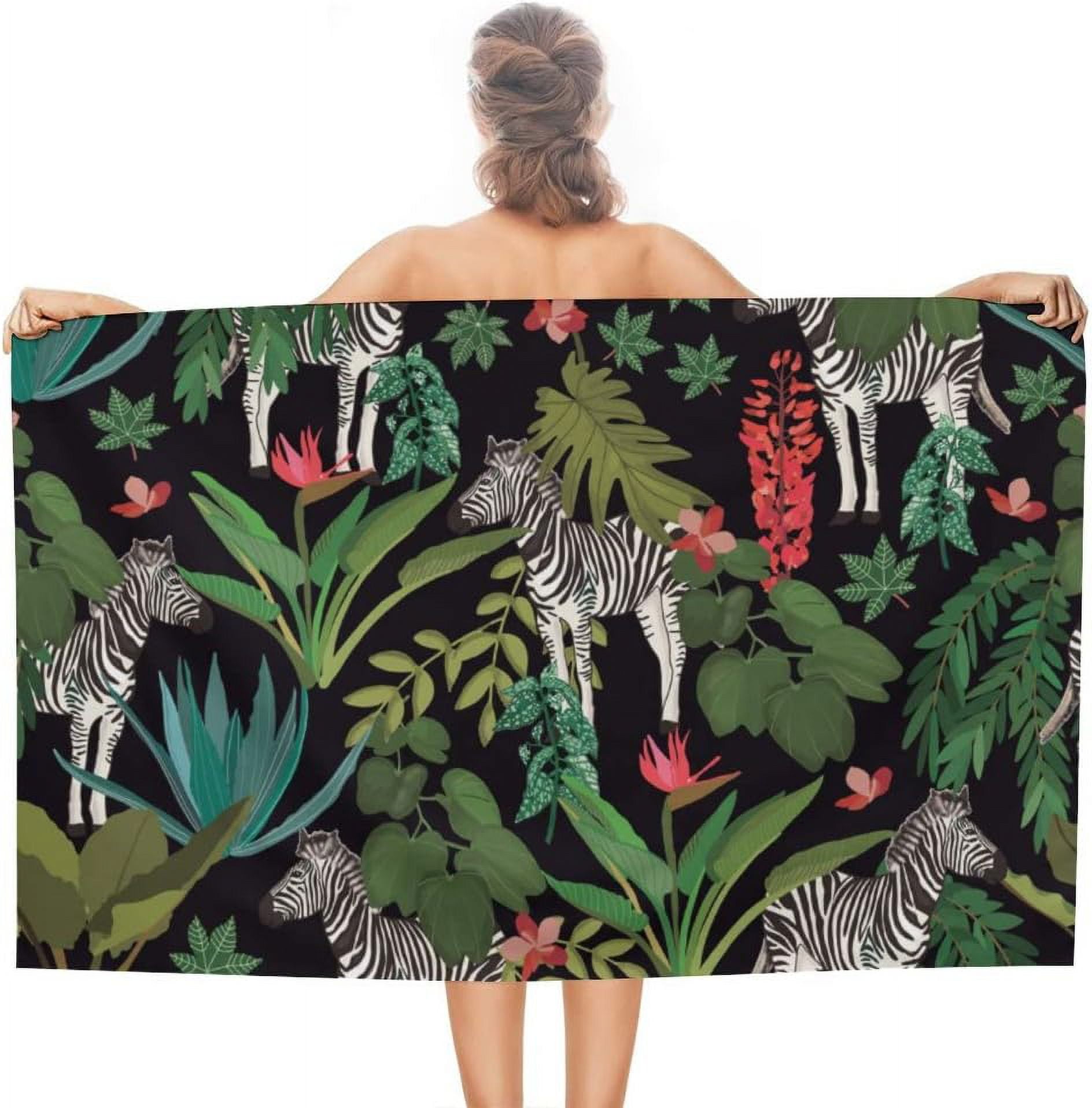 GZHJMY Microfiber Beach Towels Oversized Tropical Zebras Foliage ...