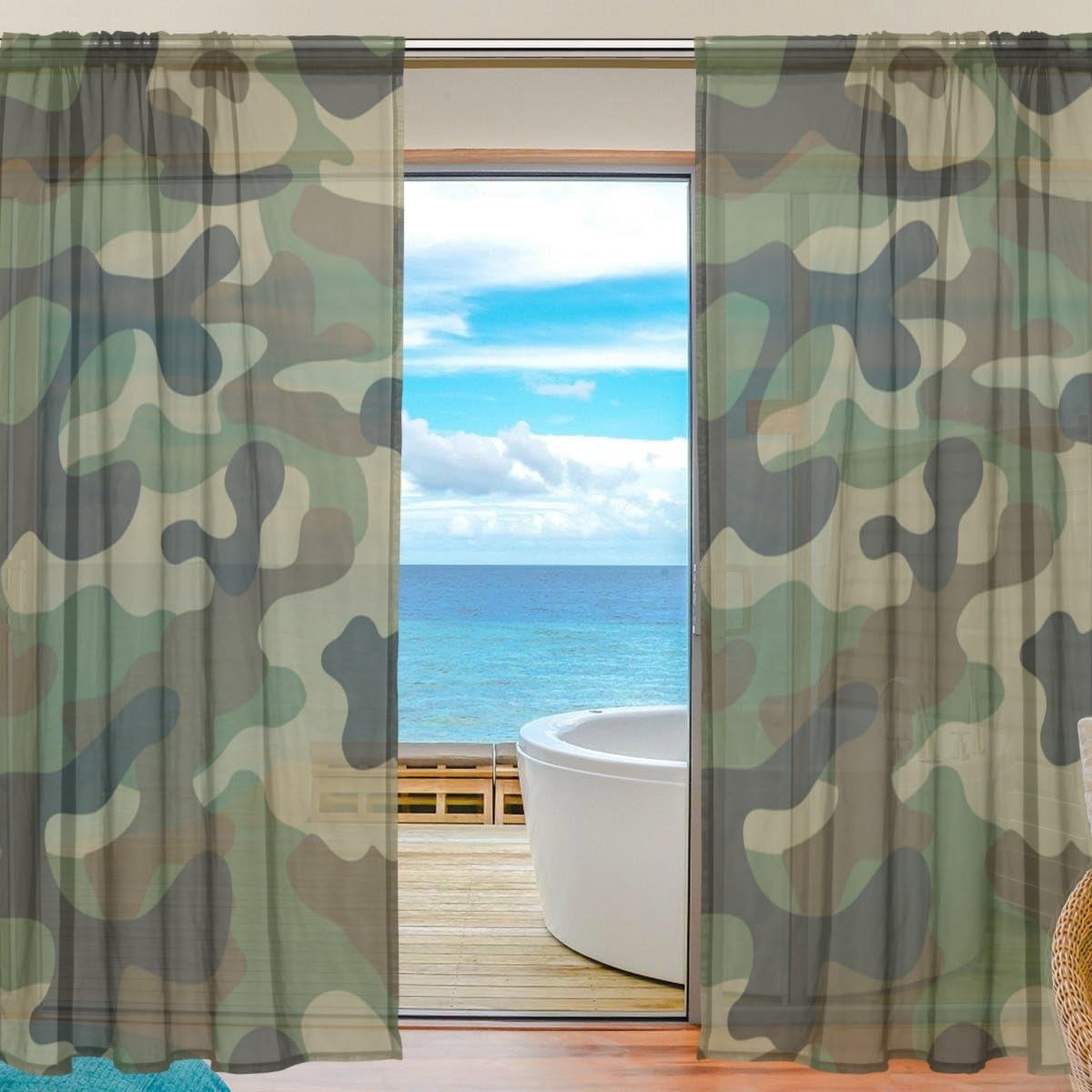 GZHJMY Military Camouflage Sheer Window Curtain Panel Drape 55x78 Inch ...