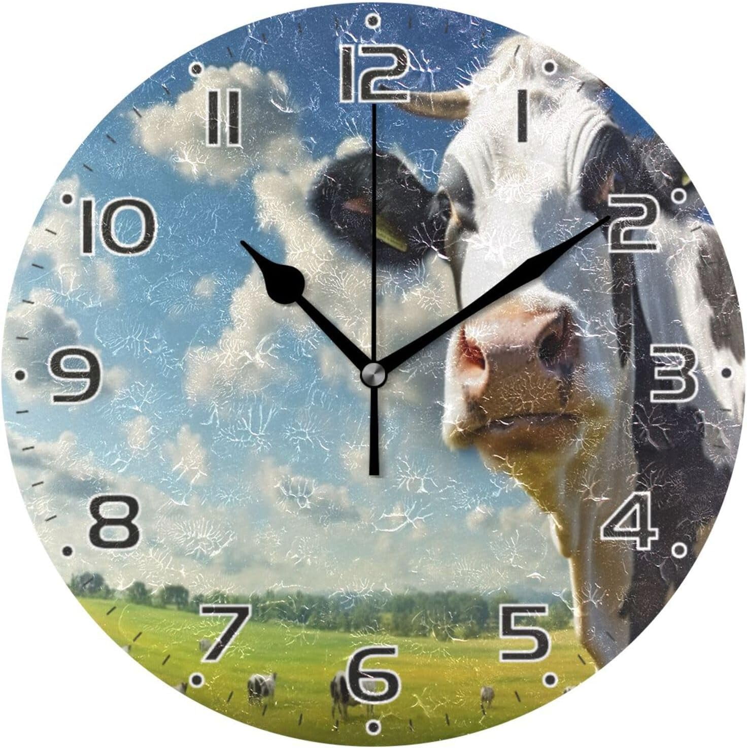 GZHJMY Milk Cow Clock Silent Round Wall Clock Non Ticking Battery ...