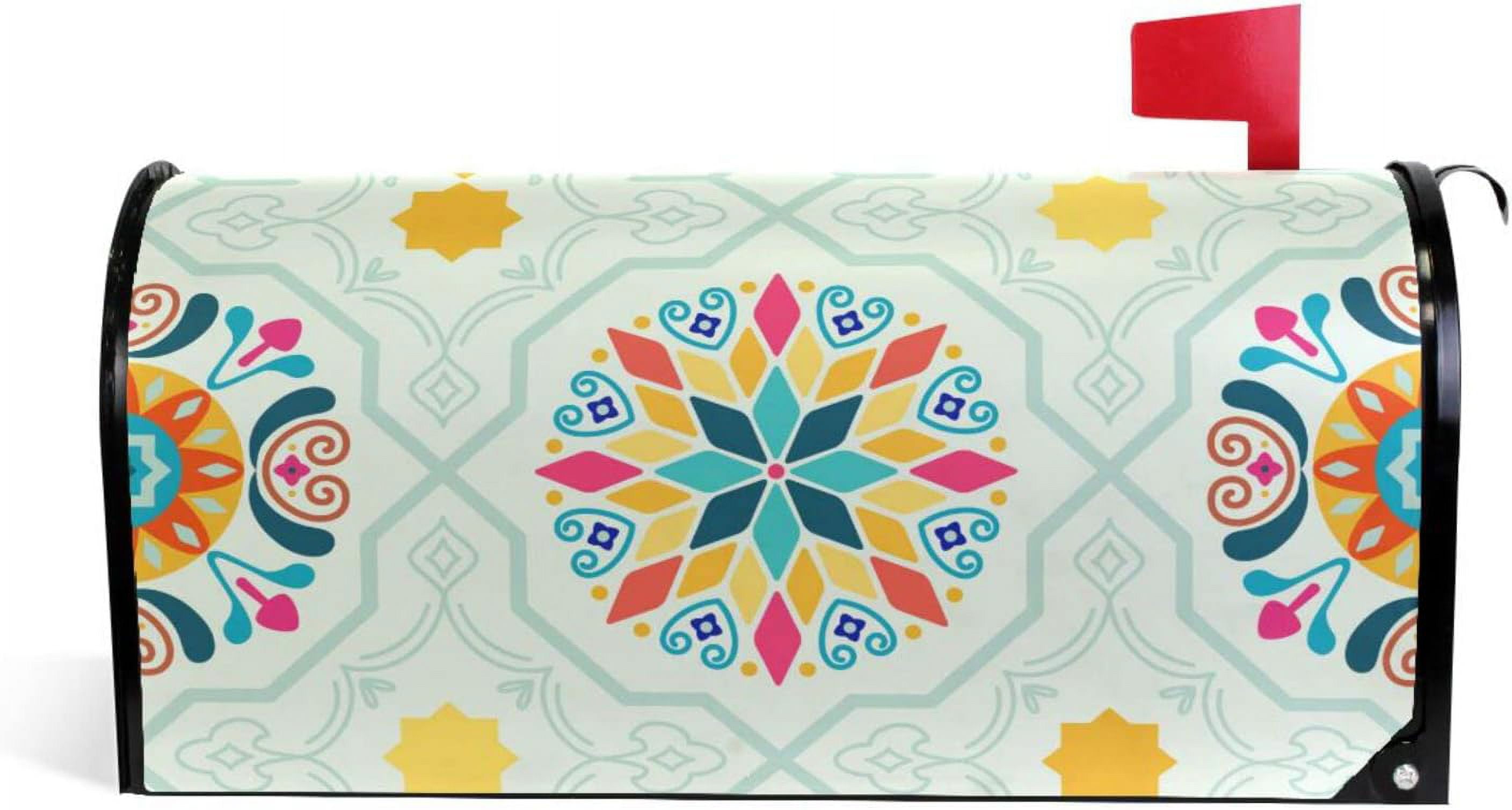GZHJMY Modern Geometric Yellow Mandala Magnetic Mailbox Cover Large ...