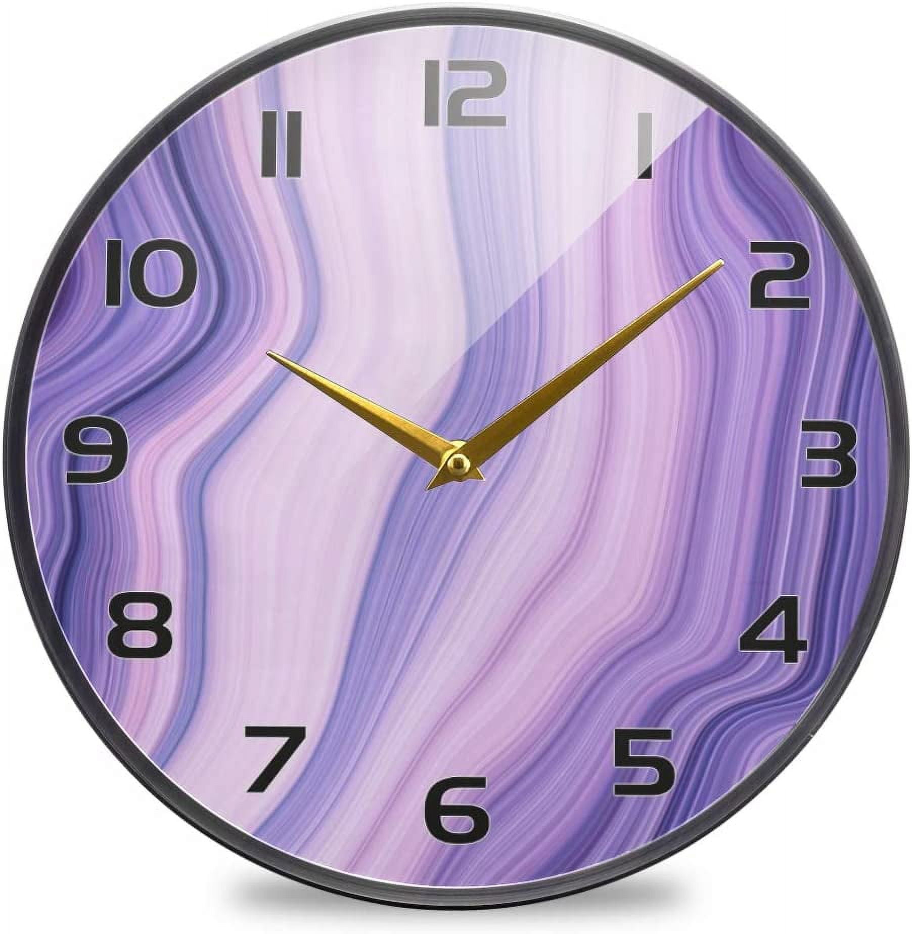GZHJMY Modern Purple Marble Texture Wall Clock Silent Non Ticking ...