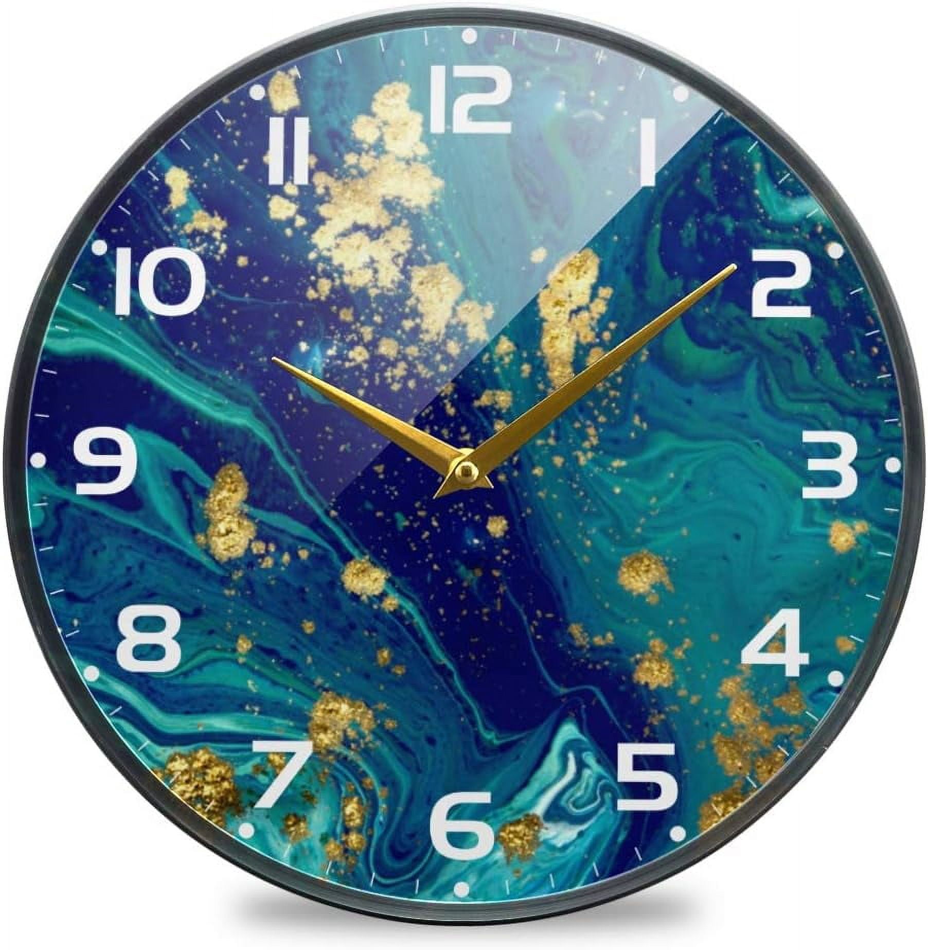 GZHJMY Modern Teal and Gold Marble Texture Wall Clock Silent Non ...
