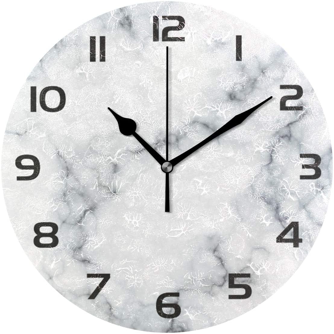GZHJMY Modern White Marble Texture Wall Clock, Silent Non Ticking ...