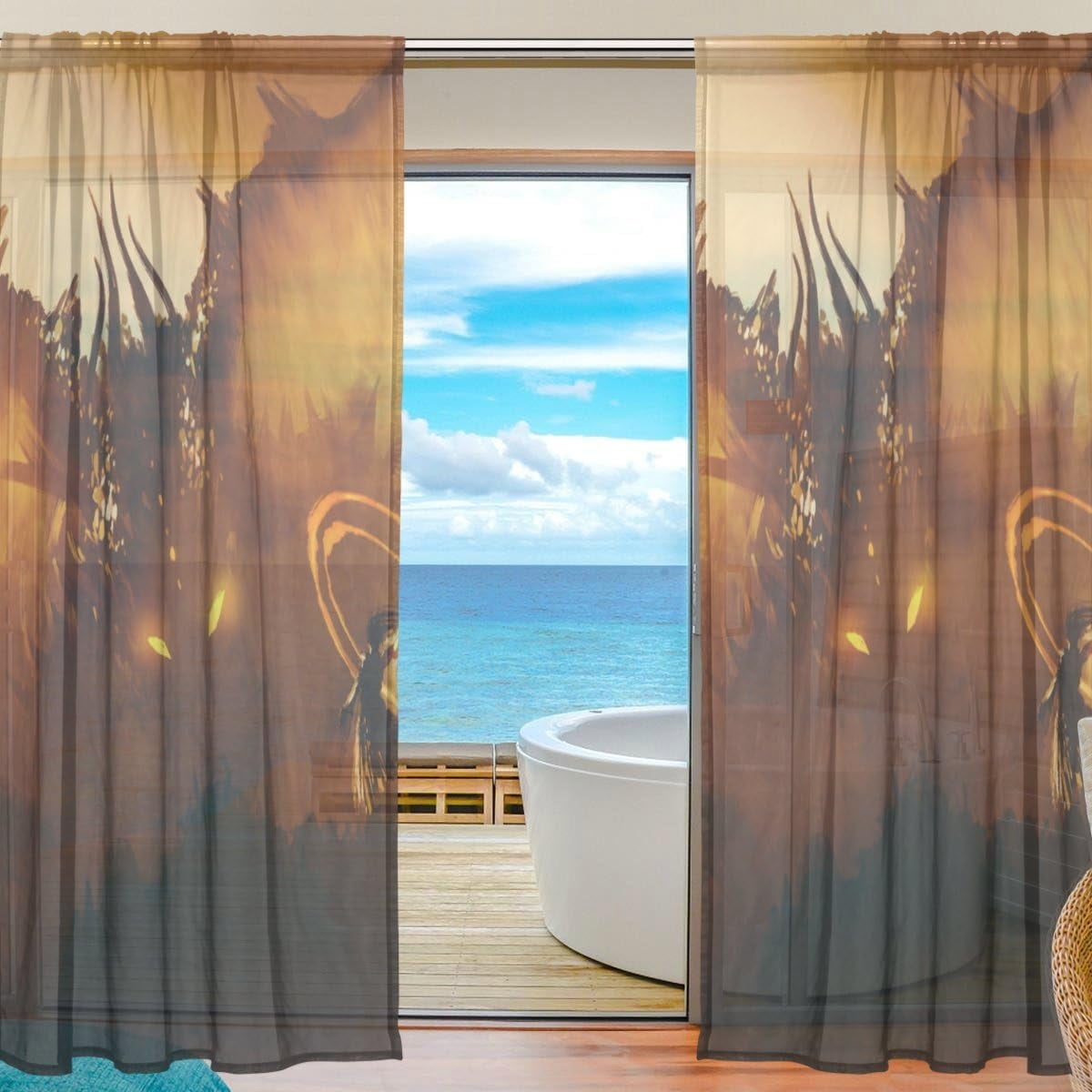 GZHJMY Monster Dragon Wing Sheer Window Curtain Panel Drape 55x78 Inch ...