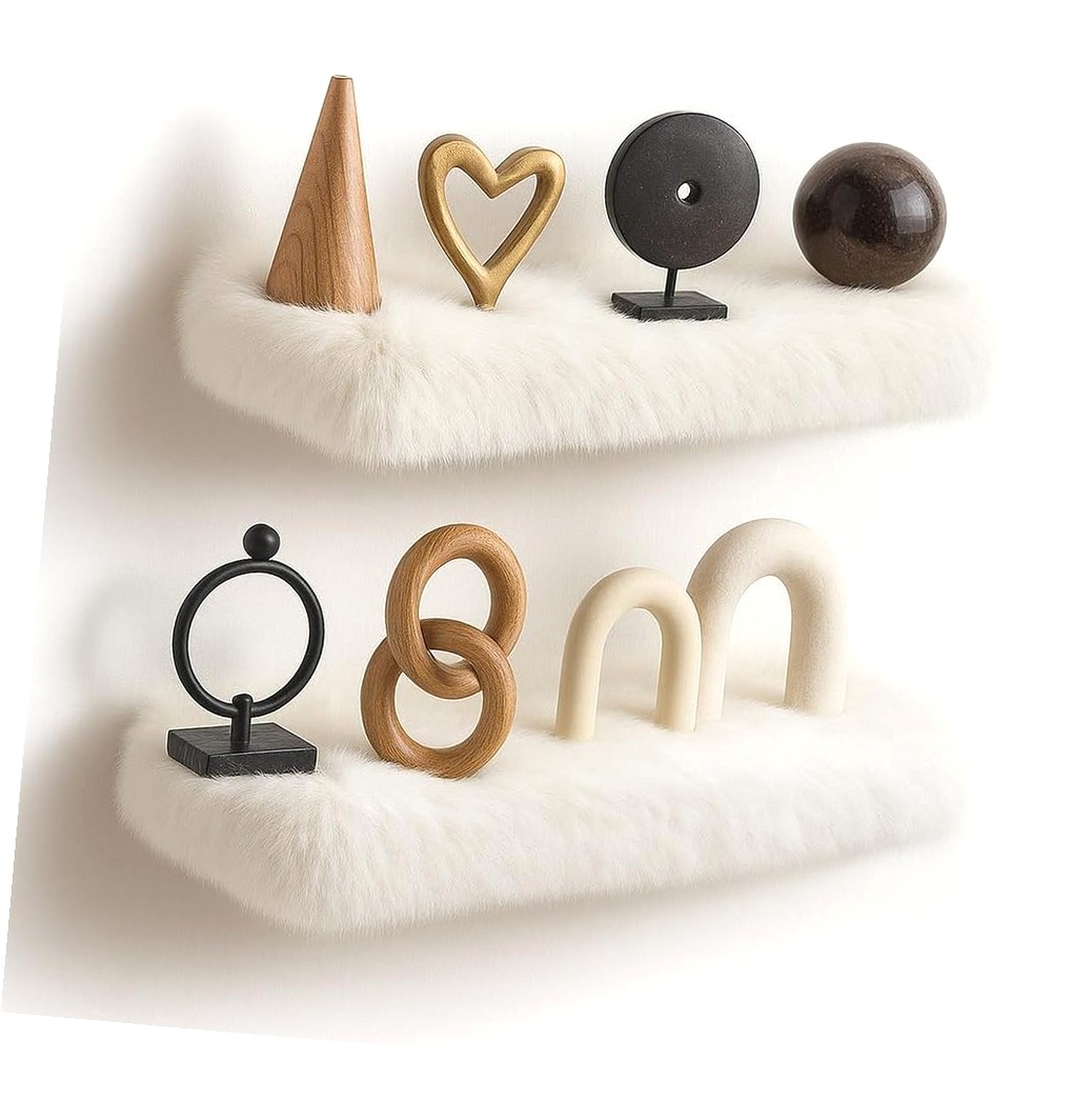 GZHJMY &More 2 Pack for Wall, Wood with Fluffy Soft White Shag Cover ...