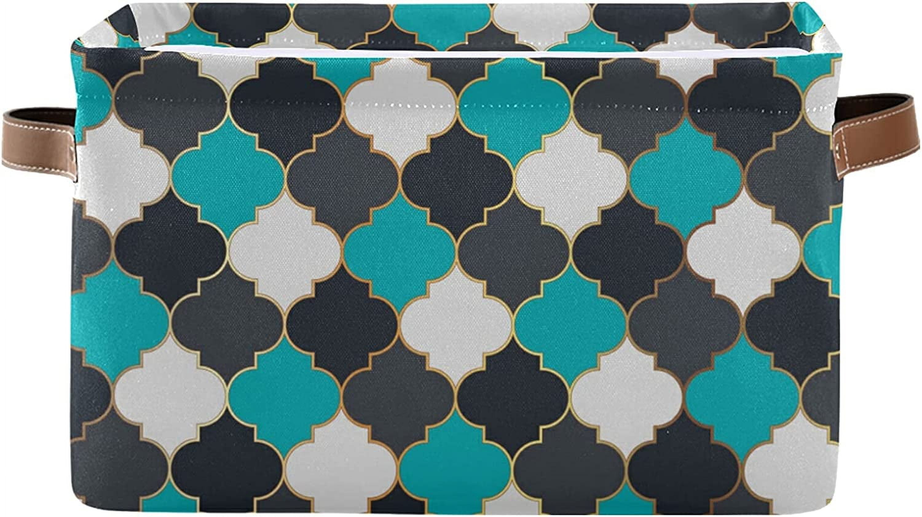 GZHJMY Moroccan Pliad Black Green Storage Bin Collapsible with Handle, 1PCS Rectangle Waterproof ...