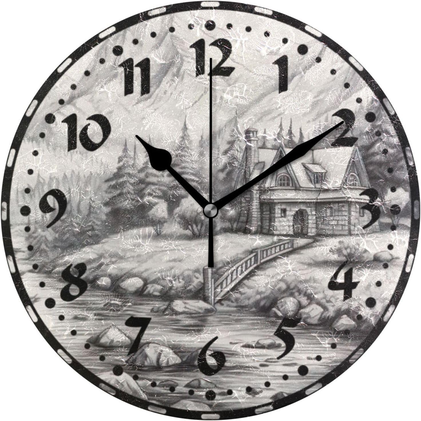 GZHJMY Mountain Drawing Wall Clock, Silent Non Ticking 10 Inch Battery ...