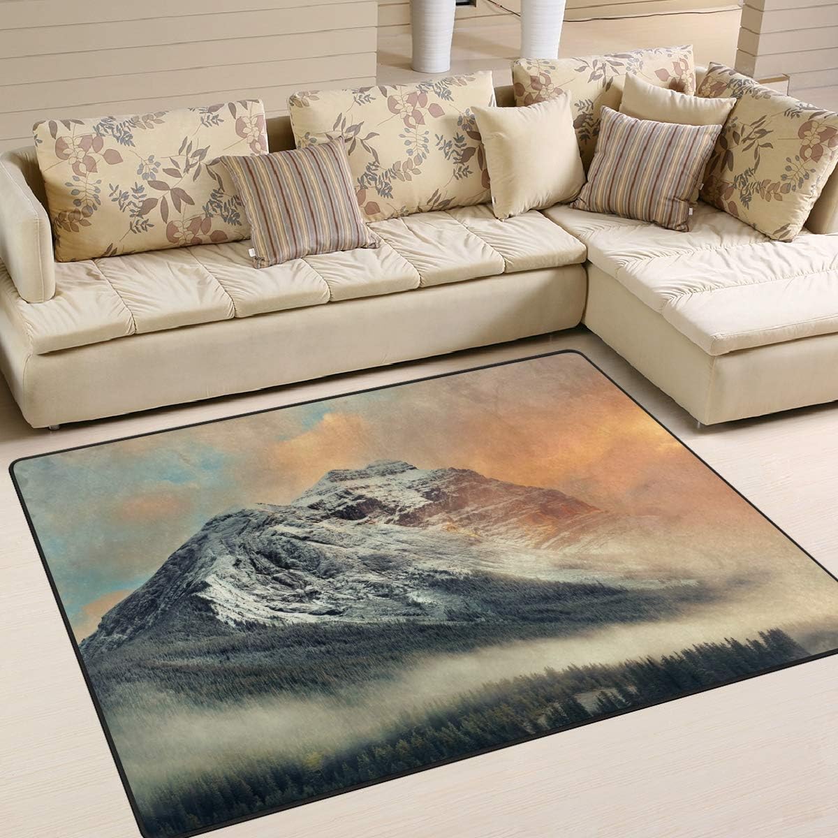GZHJMY Mountain and Fog at Sunset Landscape Nature Area Rug Living Room ...