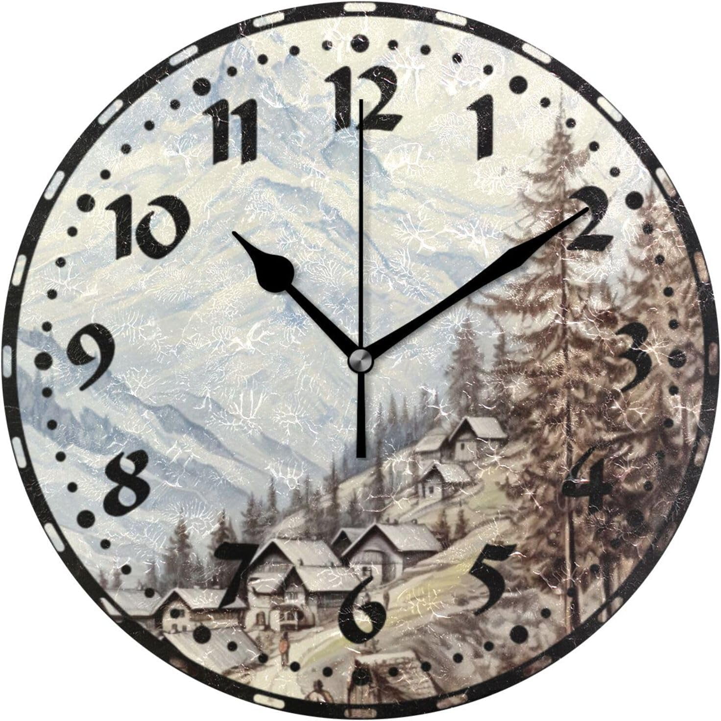 GZHJMY Mountain Town Drawing Wall Clock, PVC Silent Non Ticking 10 Inch ...