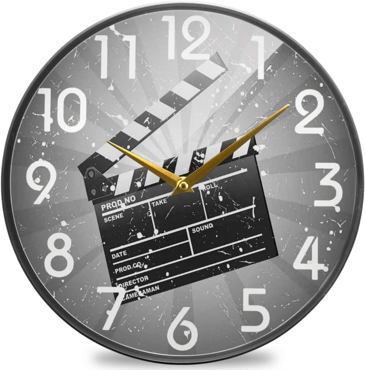 GZHJMY Movie Theater Clapper Board On Retro Round Wall Clock, 9.5 Inch ...