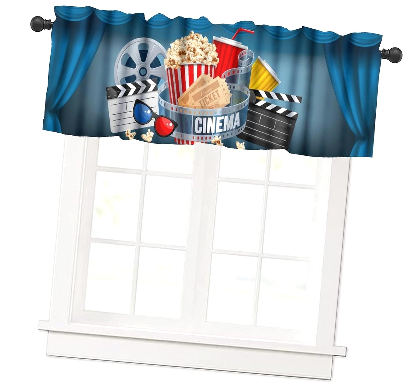 GZHJMY Movie Theater Window Curtain Valance Video Theme Popcorn Drink ...