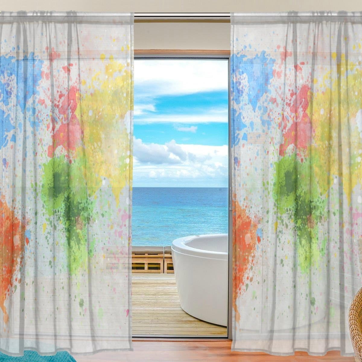 GZHJMY Multicolor World Map Sheer Window Curtain Panel Drape 55x78 Inch ...