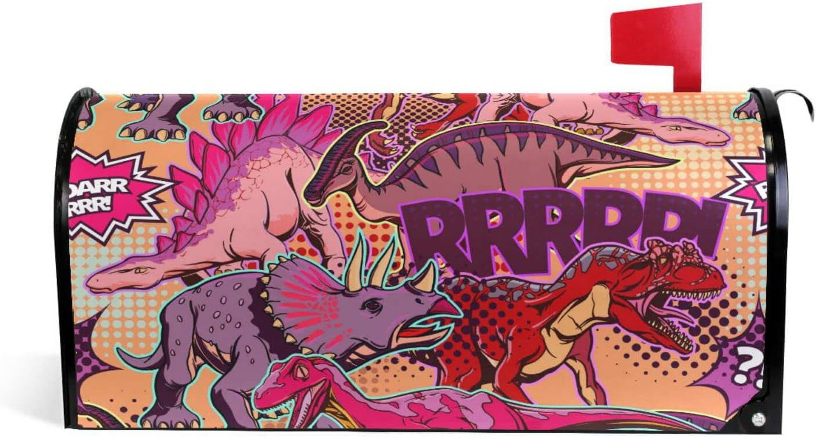GZHJMY Multicolored Dinosaurs Magnetic Mailbox Cover Large Size Mailbox ...