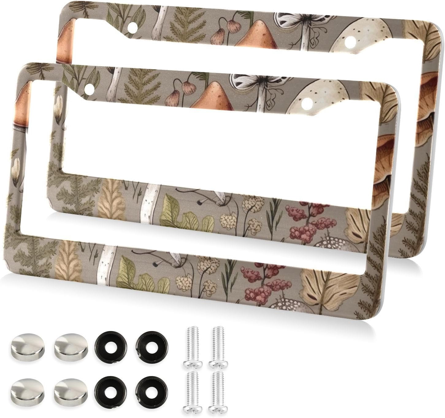 GZHJMY Mushroom Brown License Plate Frames 2 Pack Aluminum License ...