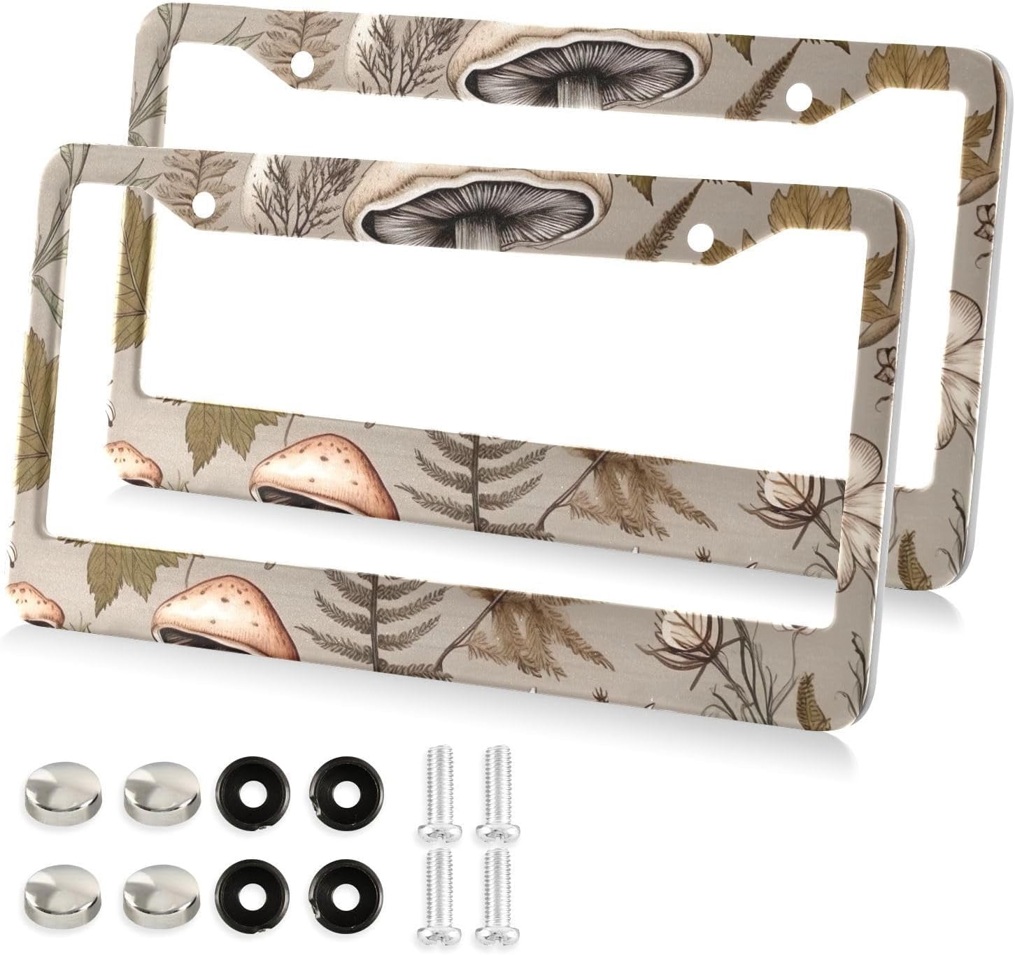 GZHJMY Mushroom Brown License Plate Frames 2 Pack Aluminum License ...