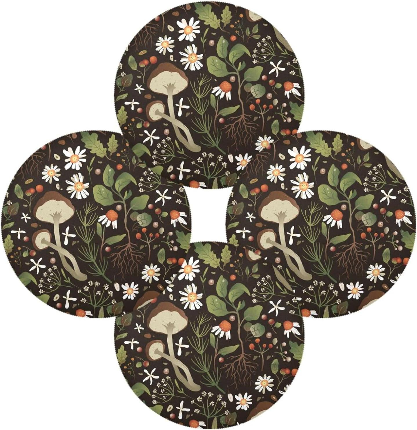 GZHJMY Mushroom Daisy Round Placemats, 4 Pack Table Mats for Kitchen ...