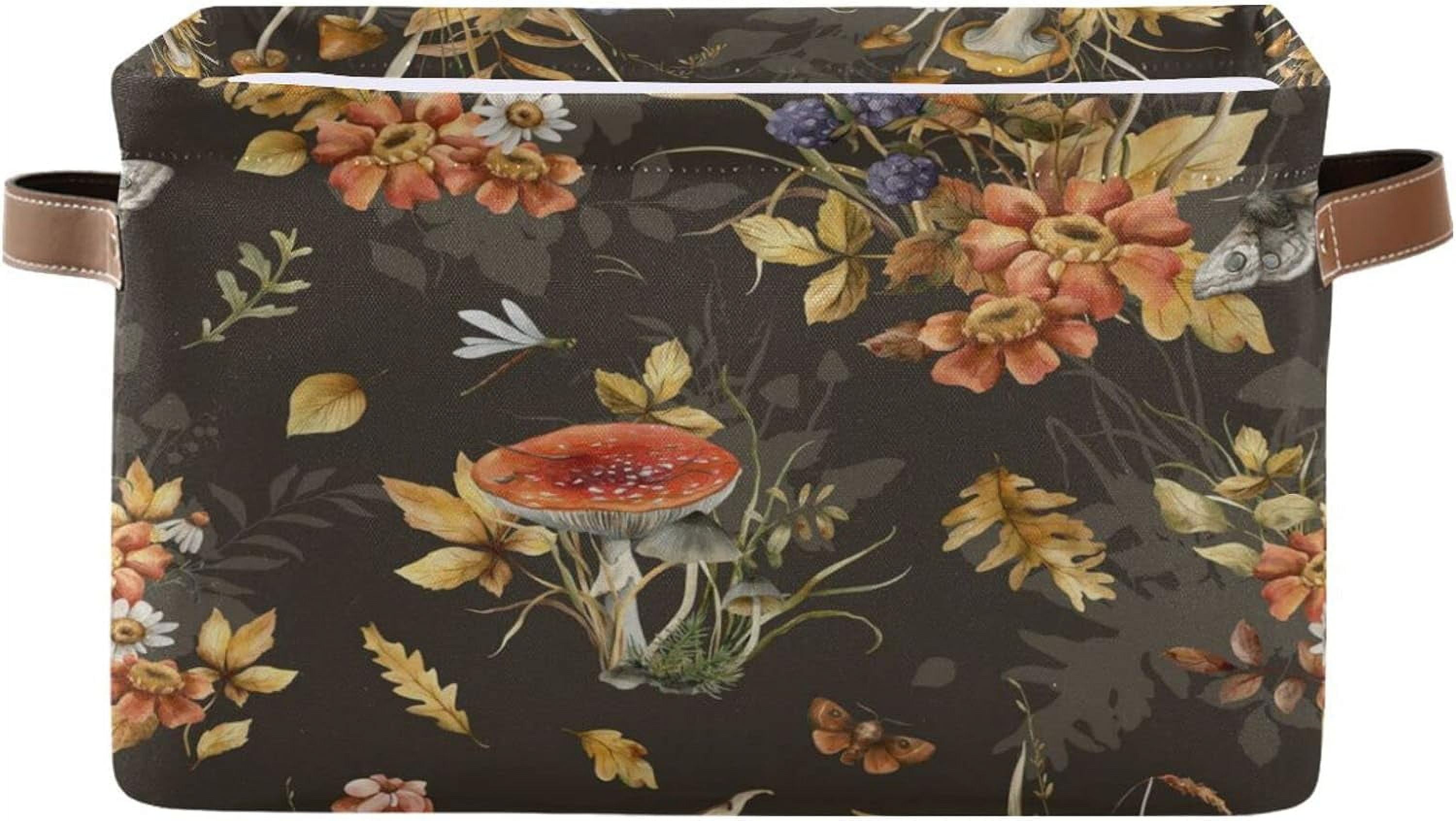 GZHJMY Mushroom Flowers Large Square Storage Basket Bin with Handles ...