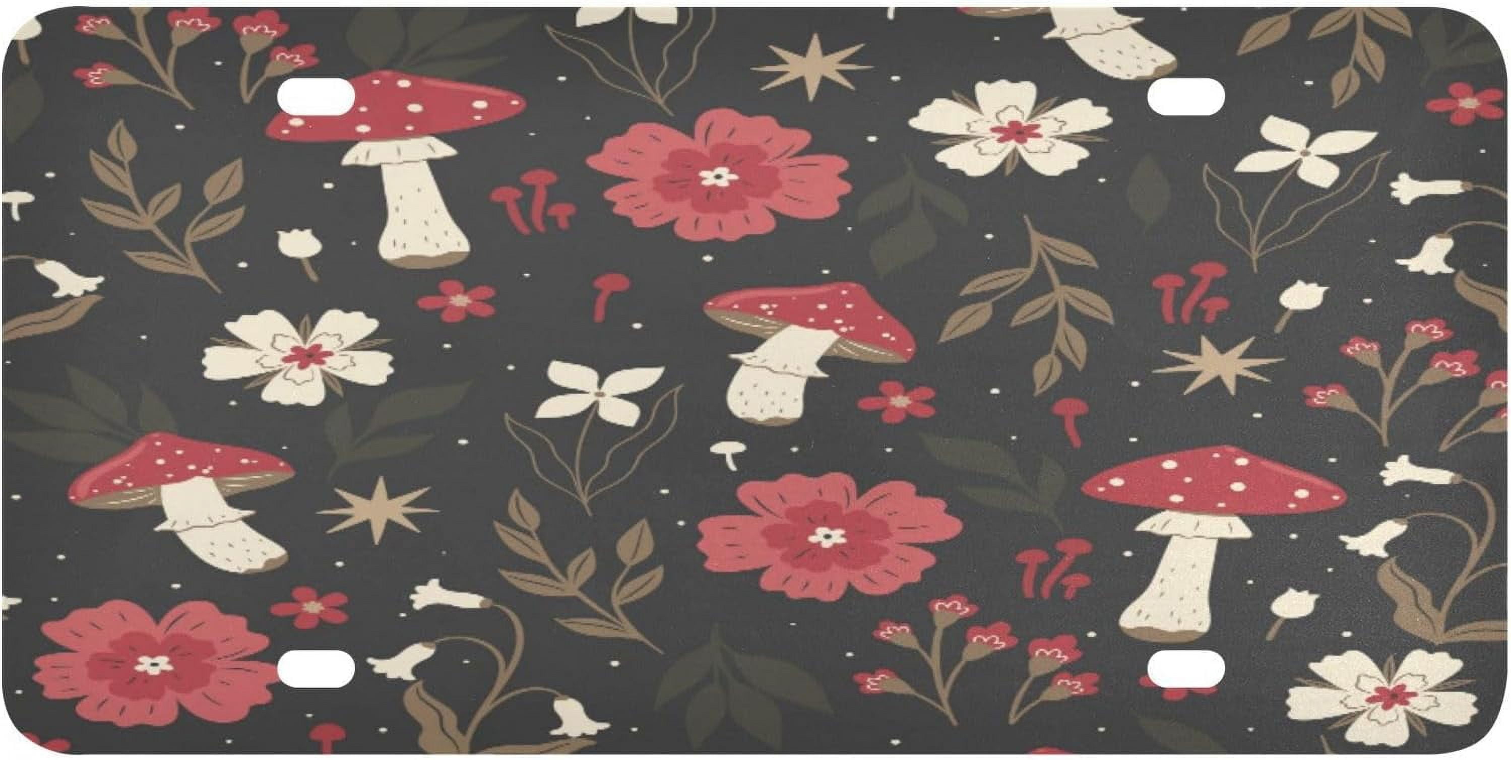 GZHJMY Mushroom Flowers License Plate Metal Car Plate,Vanity Tag ...