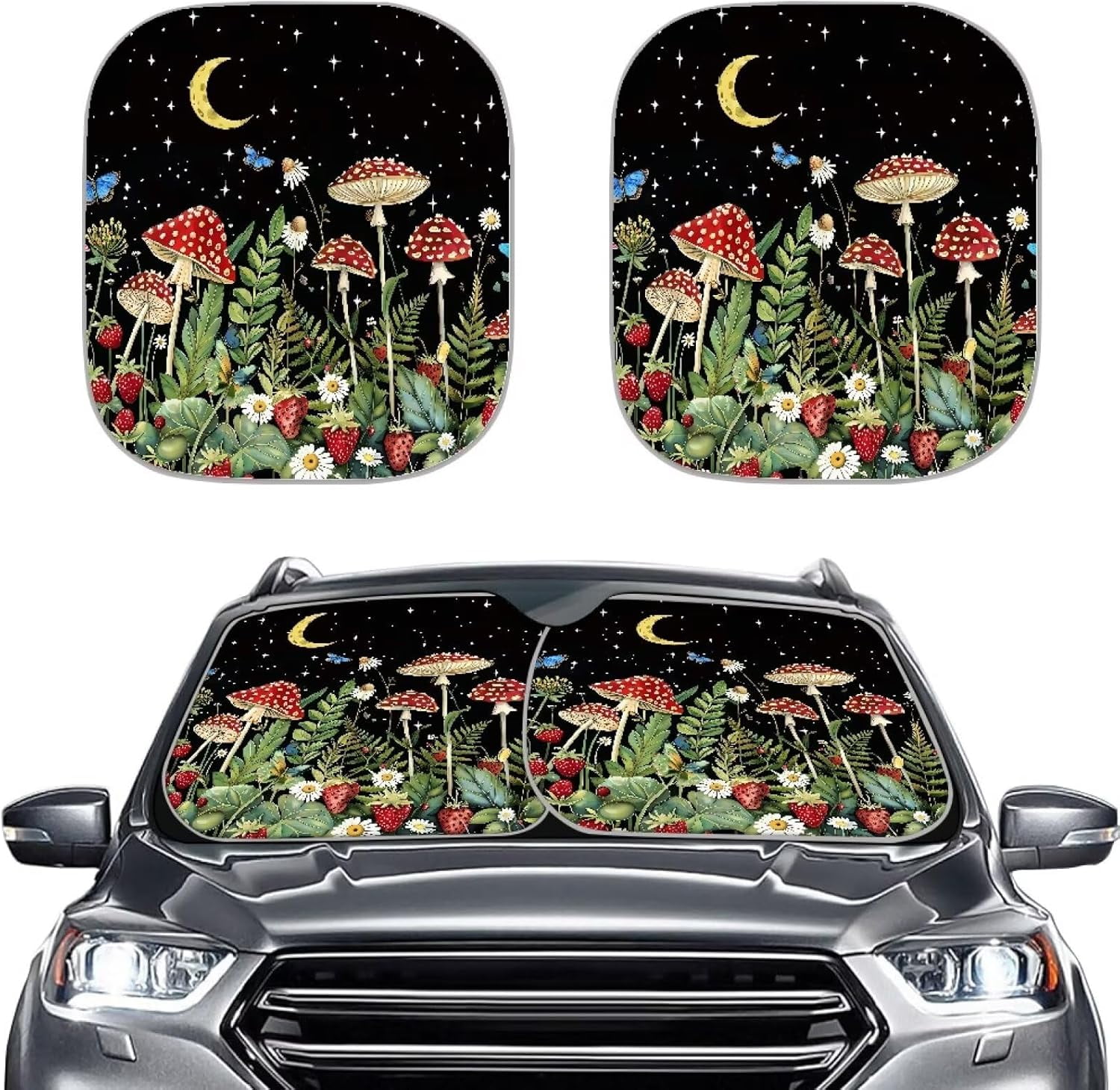 GZHJMY Mushroom Moon Print 2 Piece Car Sunshade Car Windshield Shades ...
