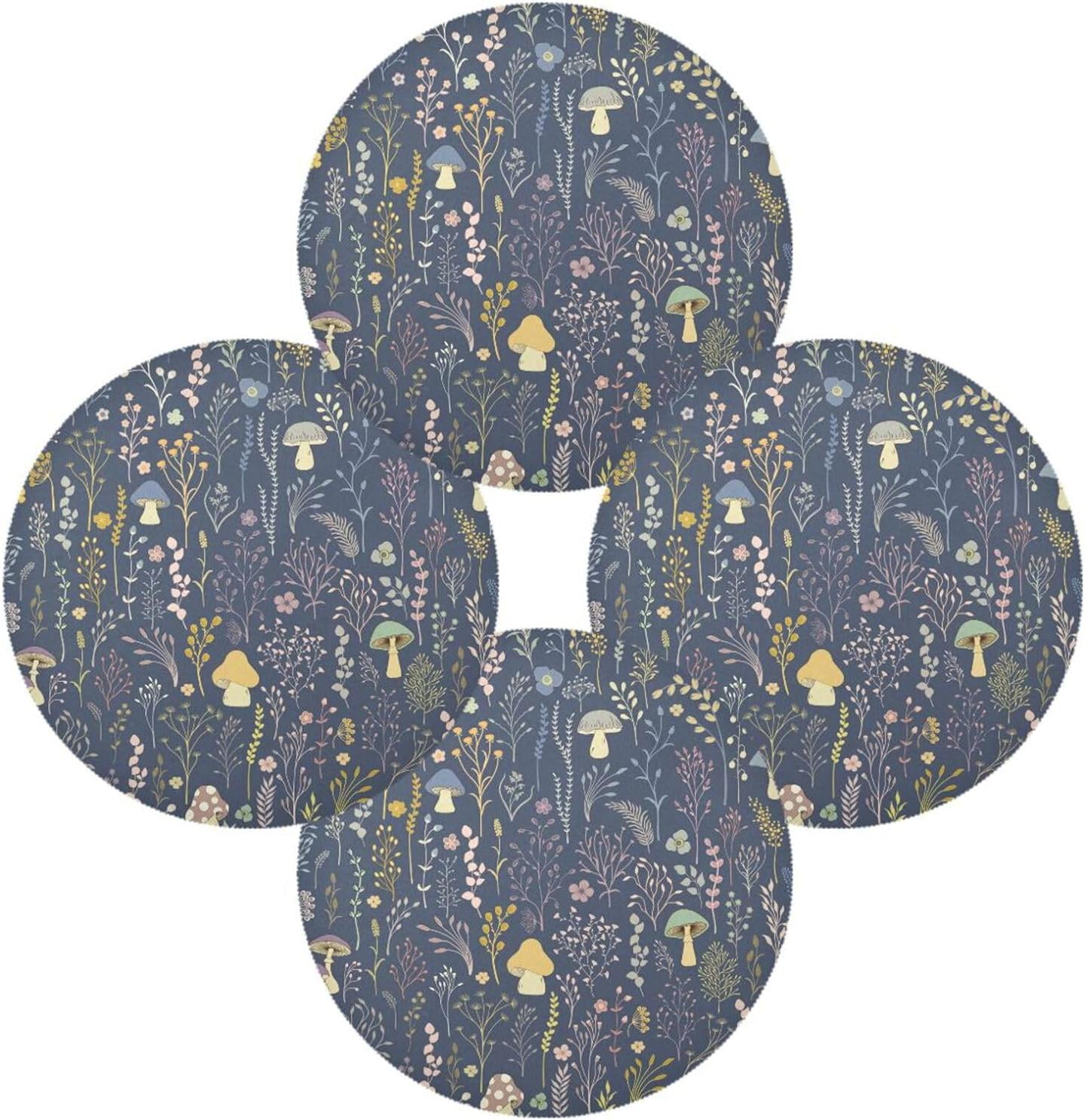 GZHJMY Mushroom Plants Round Placemats, 4 Pack Table Mats for Kitchen ...