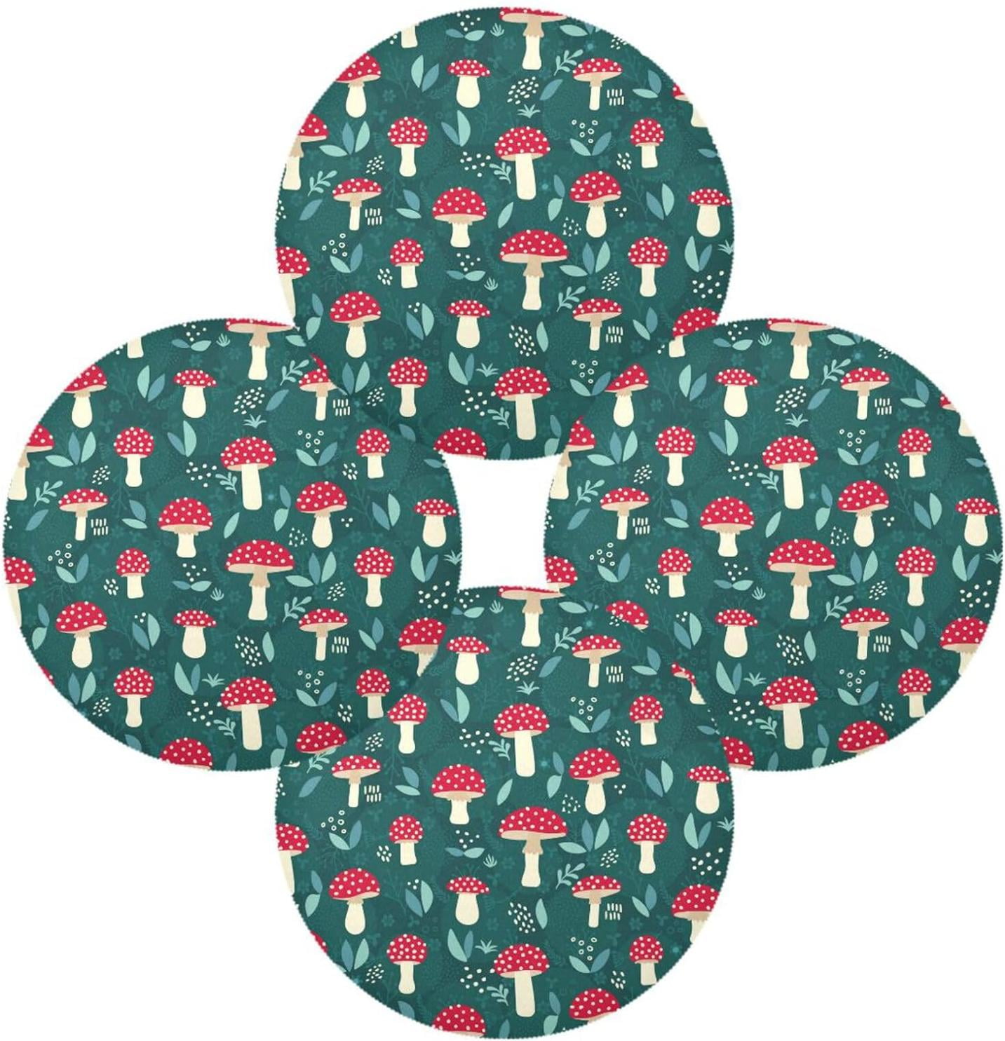 GZHJMY Mushroom Round Placemats, 4 Pack Table Mats for Kitchen Washable ...