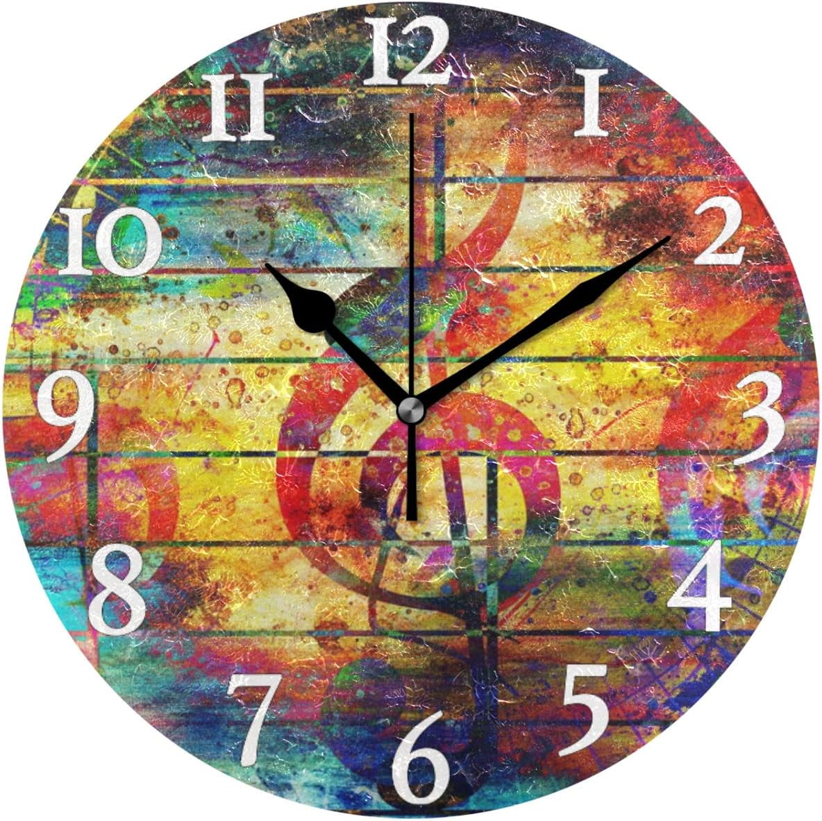 GZHJMY Music Musical Round Wall Clock, Wooden Colorful Music Notes ...