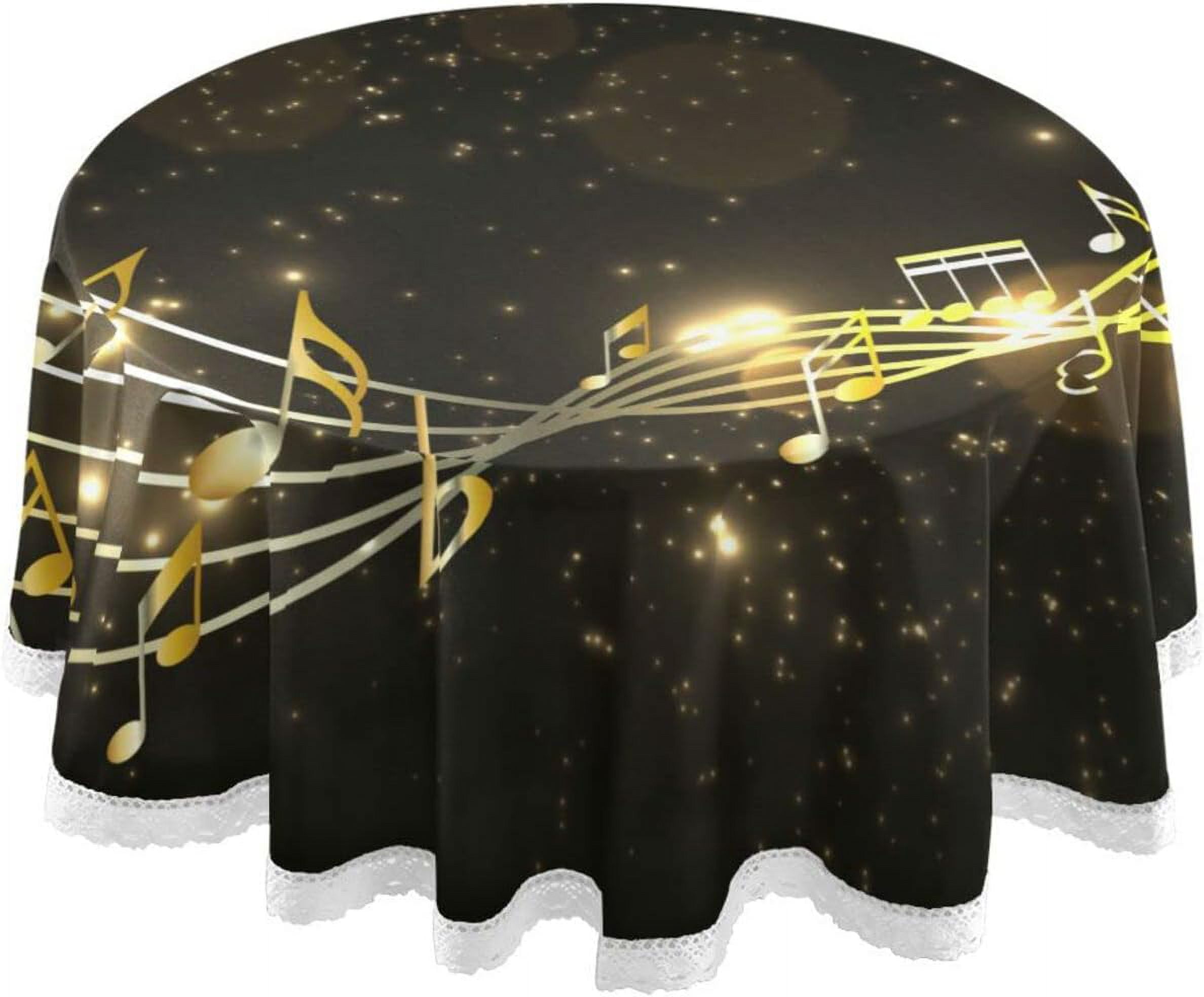 GZHJMY Music Note Gold Black Polyester Fiber Round Lace Tablecloth ...
