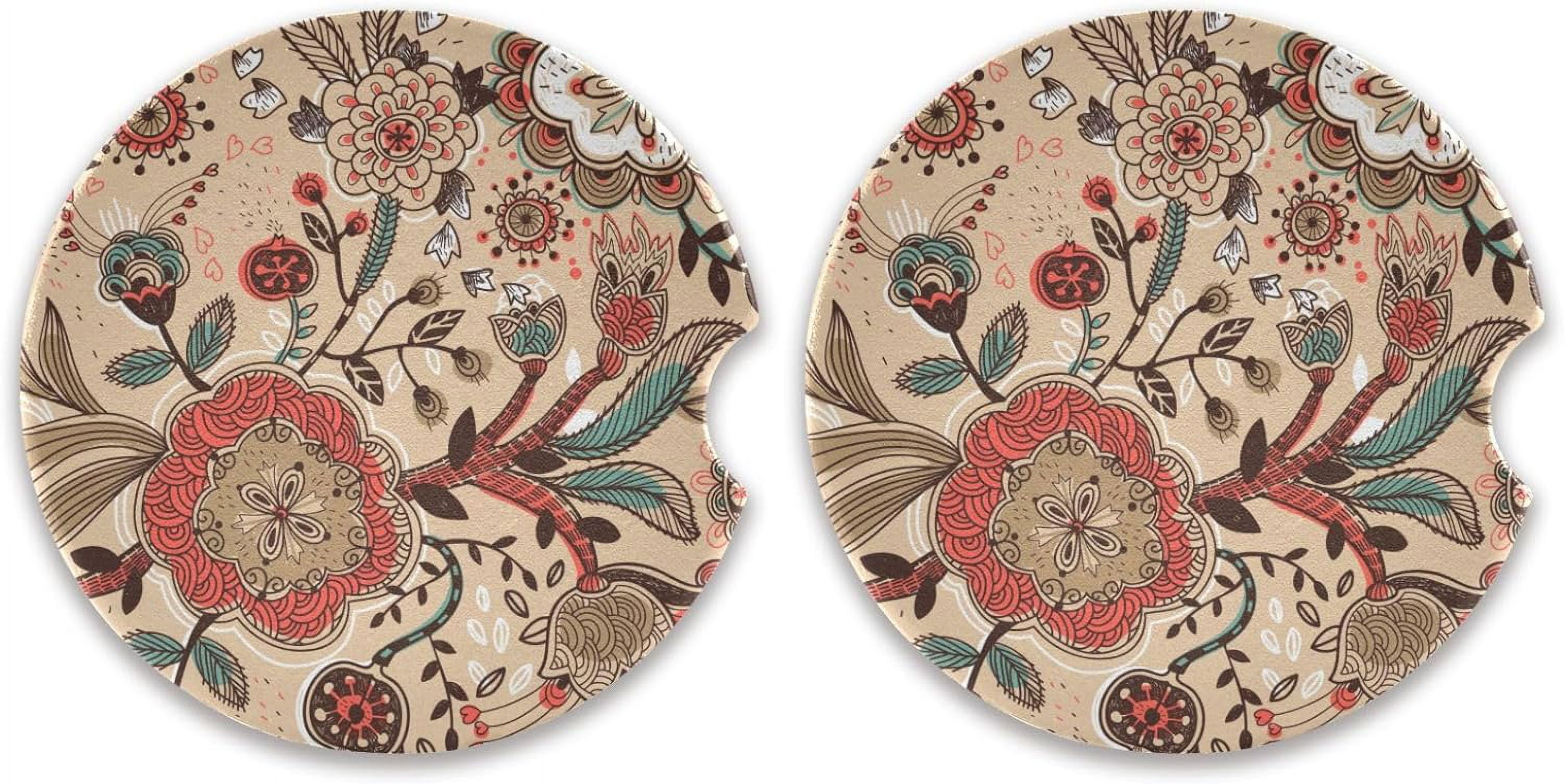 GZHJMY Nature Flowers Leaves Car Coasters 2 Pack Drinks Absorbent ...