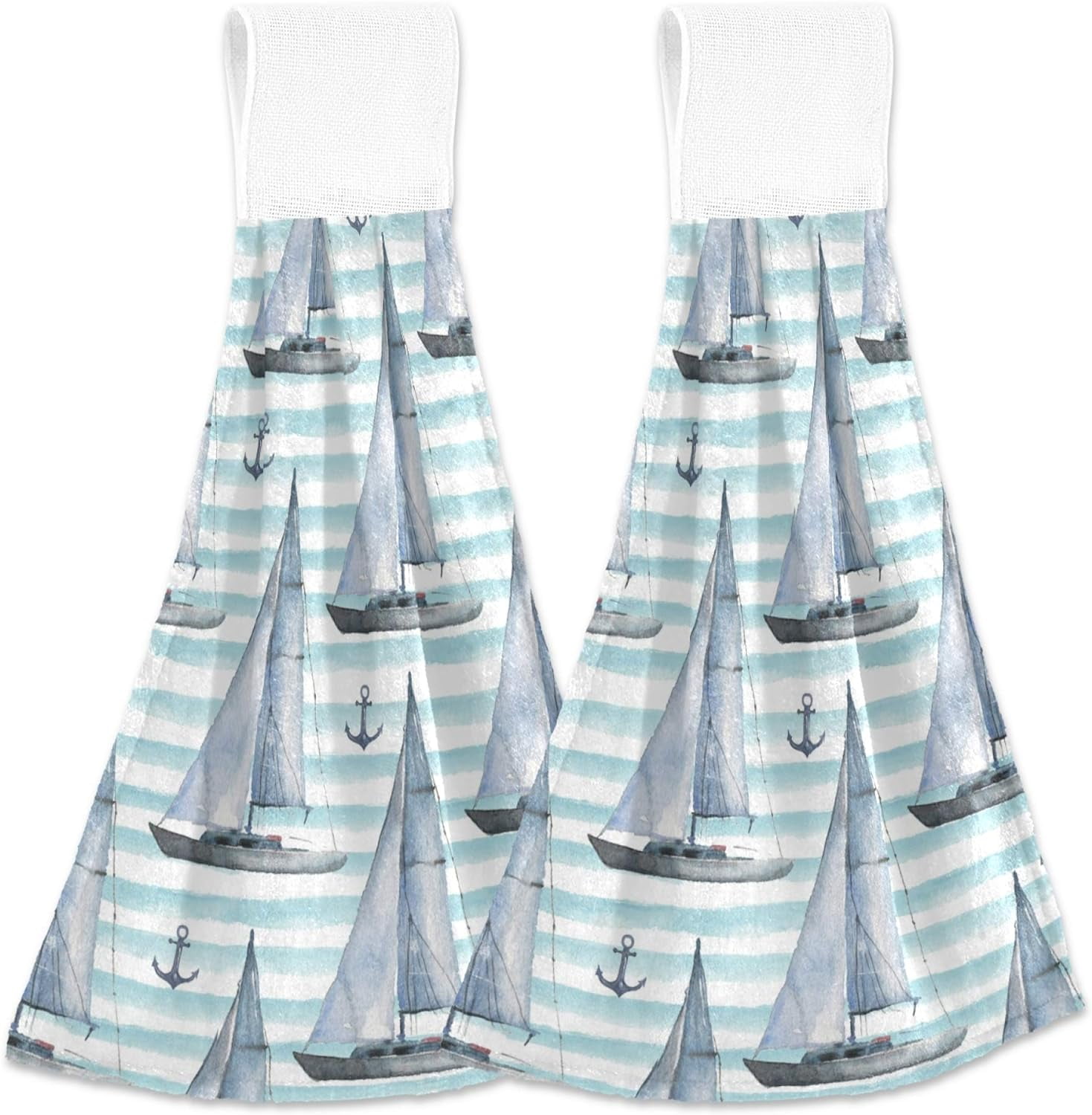 GZHJMY Nautical Theme Sailboat and Anchor On Blue Ocean Waves Sea Life ...