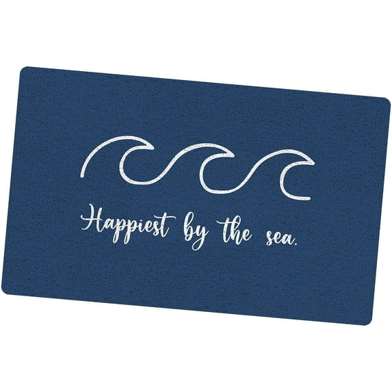 GZHJMY Navy Blue Beach Door Mat, Coastal Beach Mats for Door, Happiest ...