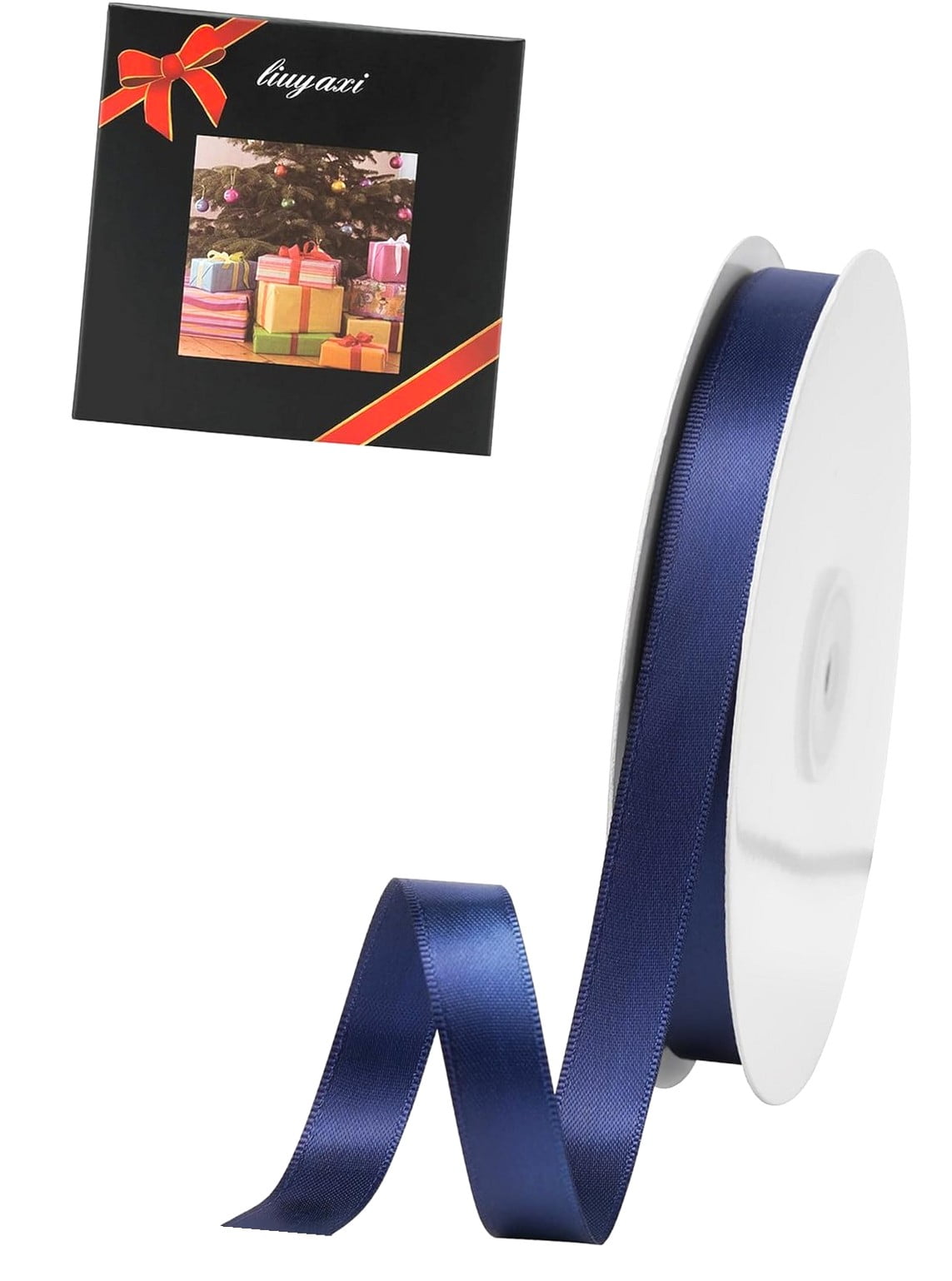 GZHJMY Navy Blue Satin, Double-Faced 1/2 Inch Continuous Yards Ribbons ...