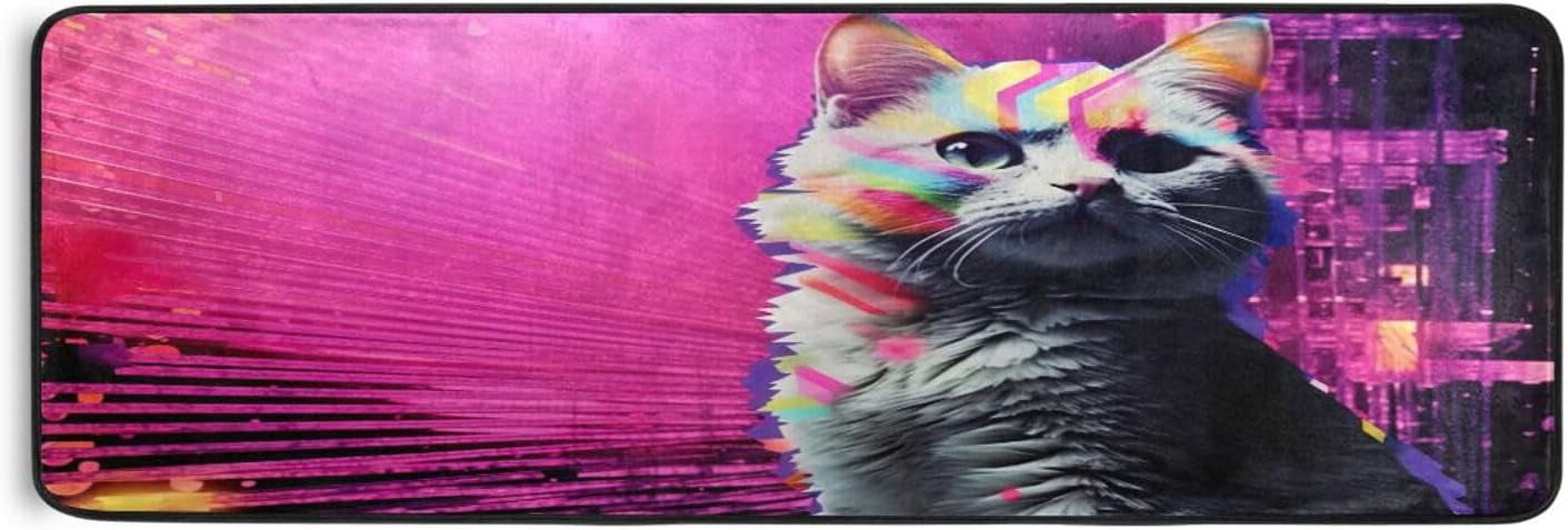 GZHJMY Neon Art Cat Area Rug - 2' x 6' Washable Runner Rugs with Rubber ...