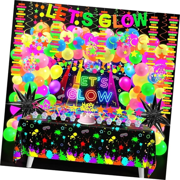 GZHJMY Neon Birthday Party Decoration Supplies Let' Party Backdrop ...