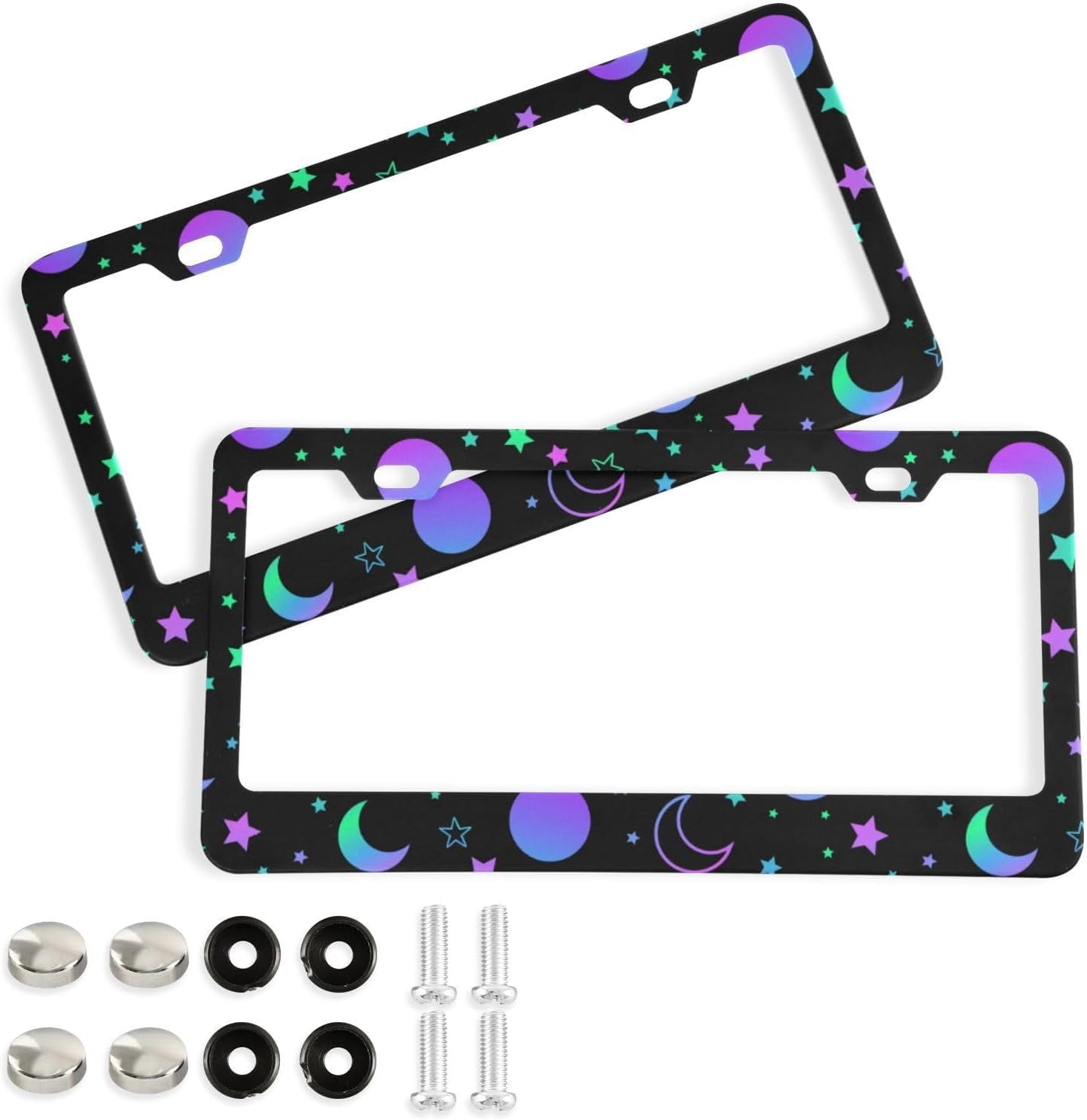 GZHJMY Neon Rainbow Sun Moon Stars License Plate Frames for Women Men 2 ...