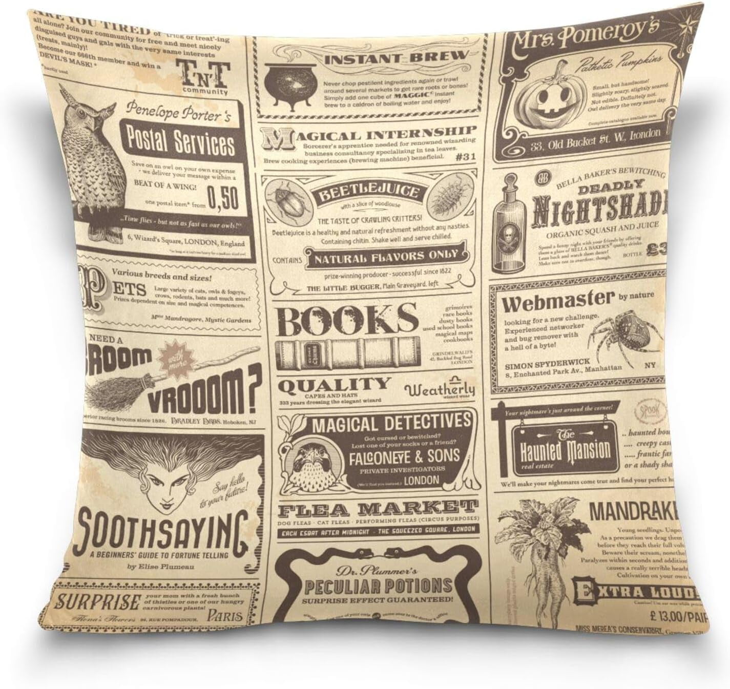 GZHJMY Newspaper Owl Throw Pillow Cover 20 x 20 Inch, Soft Square ...