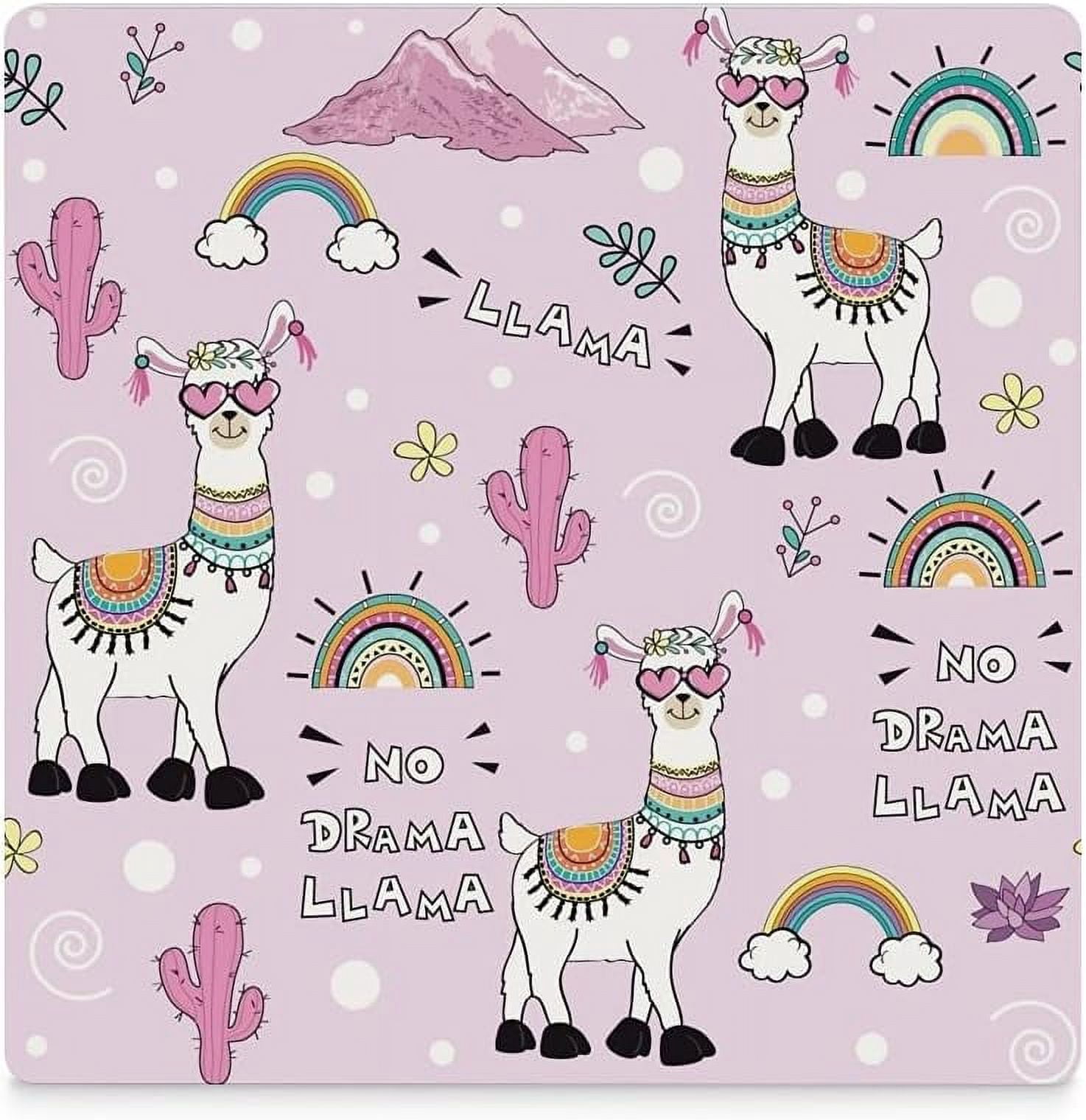 GZHJMY No Drama Llamas Cacti On Pink Printed Square Ceramic Coaster for ...