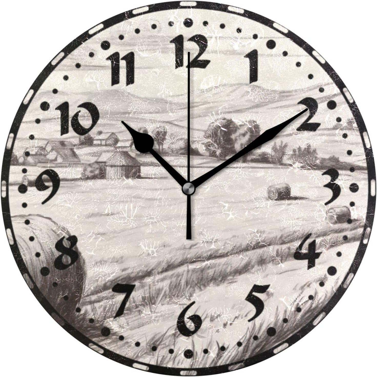 GZHJMY Nostalgic Farm Pattern Wall Clock, Silent Non Ticking 10 Inch ...